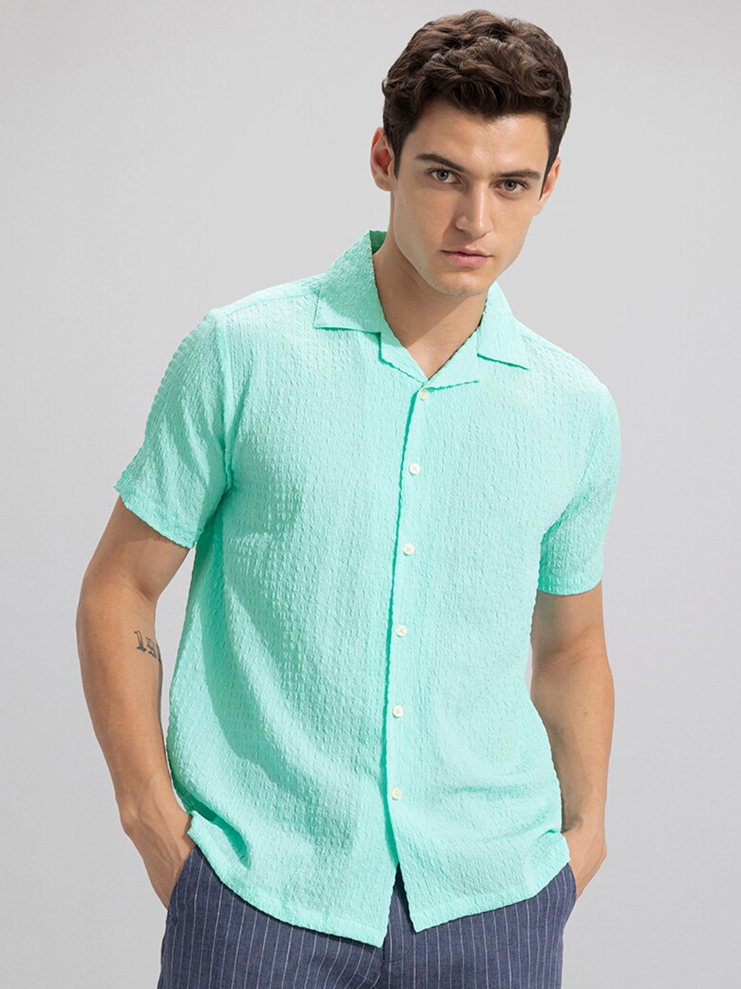 Buy Snitch Green Slim Fit Self Design Casual Shirt - Shirts for Men ...