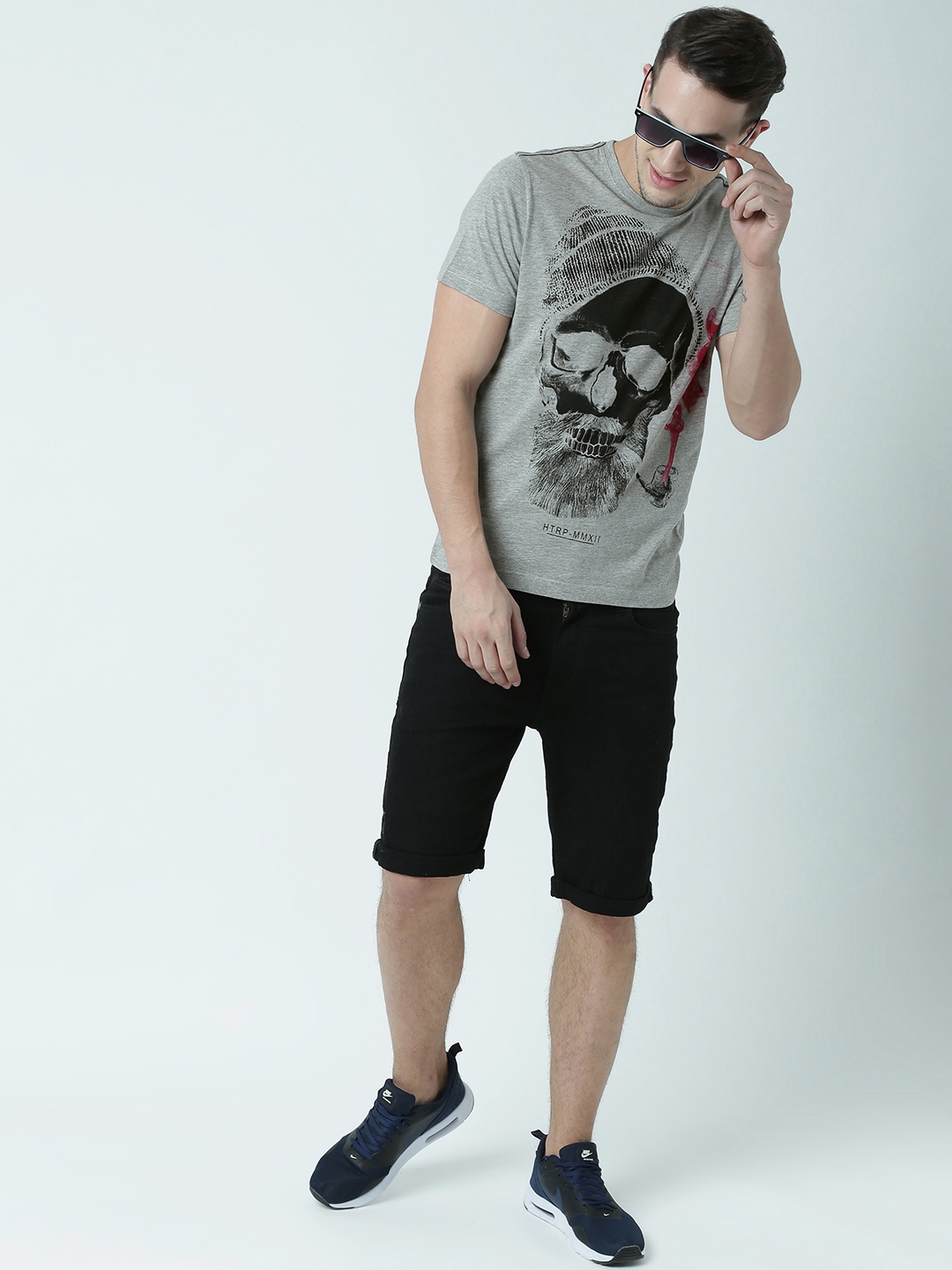 Buy Huetrap Men Grey Melange Printed Round Neck T Shirt Tshirts For