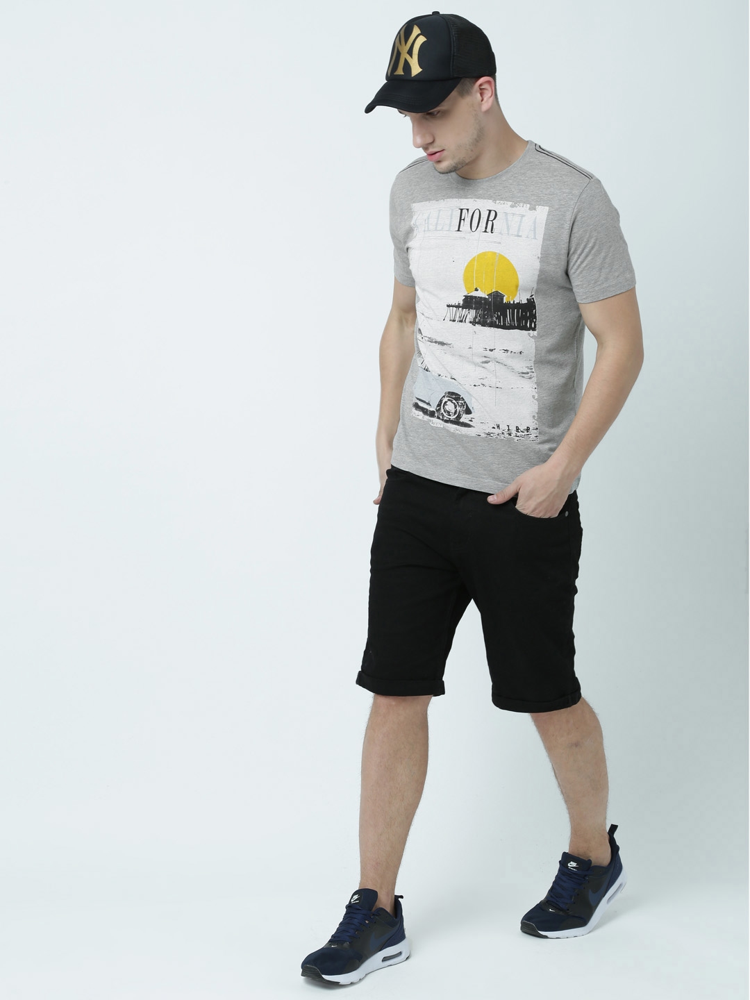 Buy Huetrap Men Grey Melange Printed Round Neck T Shirt Tshirts For