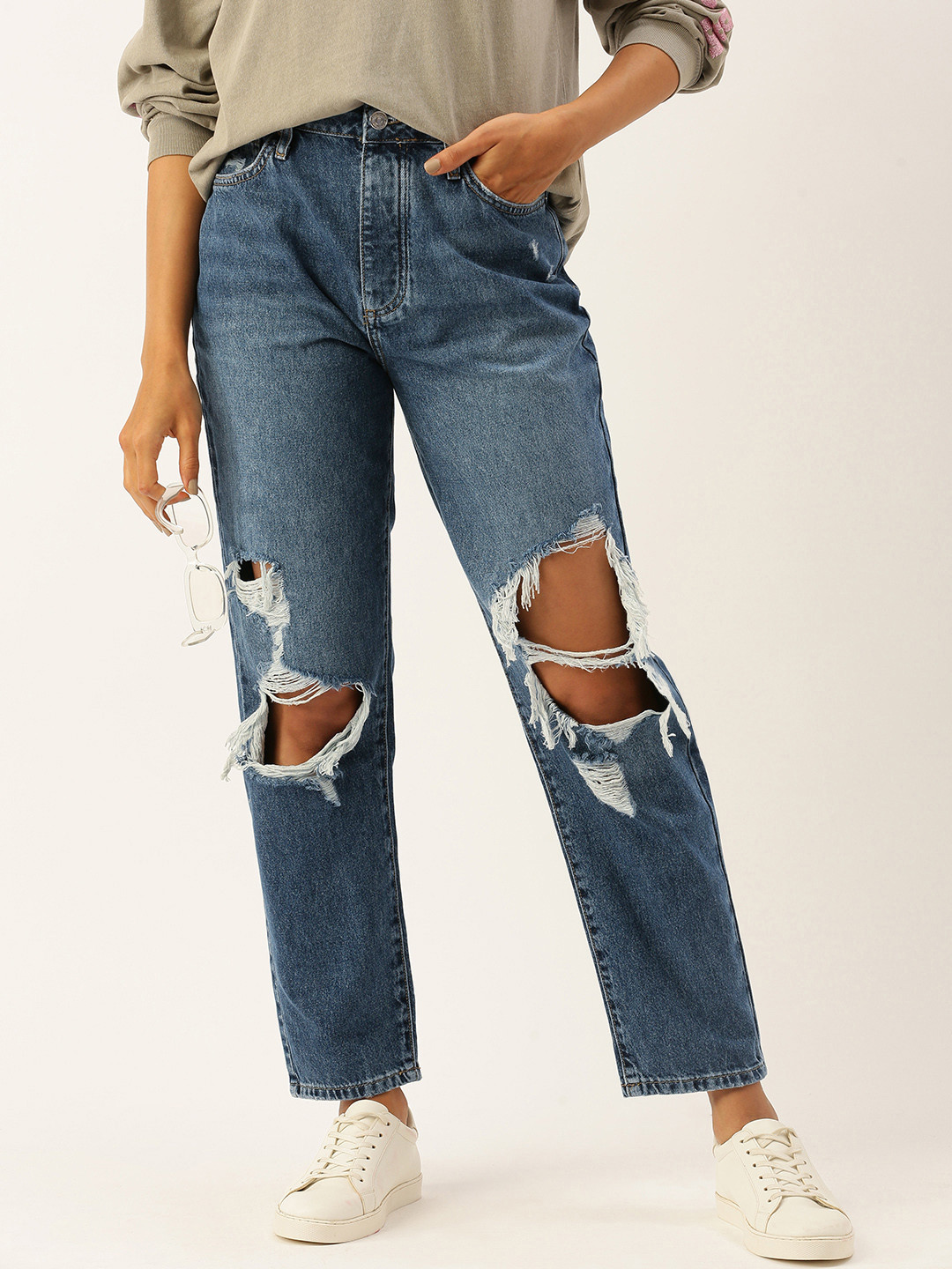 Buy FOREVER 21 Highly Distressed Pure Cotton Jeans - Jeans for Women ...