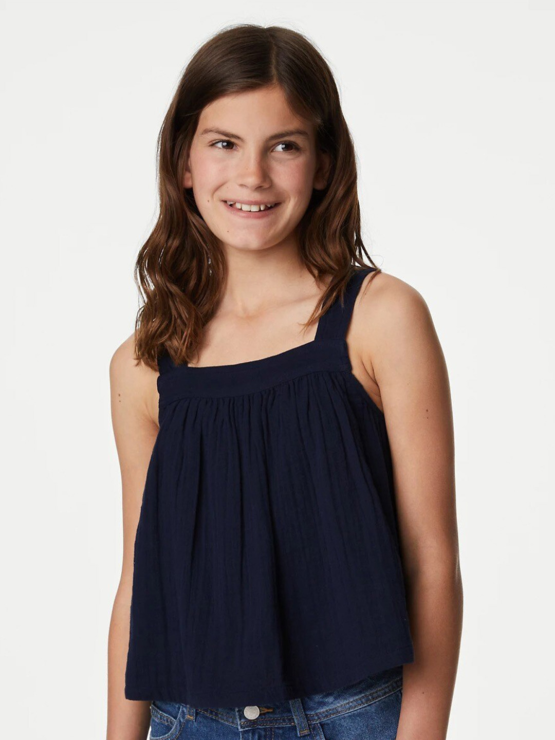 Buy Marks & Spencer Girls Sleeveless Cotton A Line Top - Tops for Girls ...