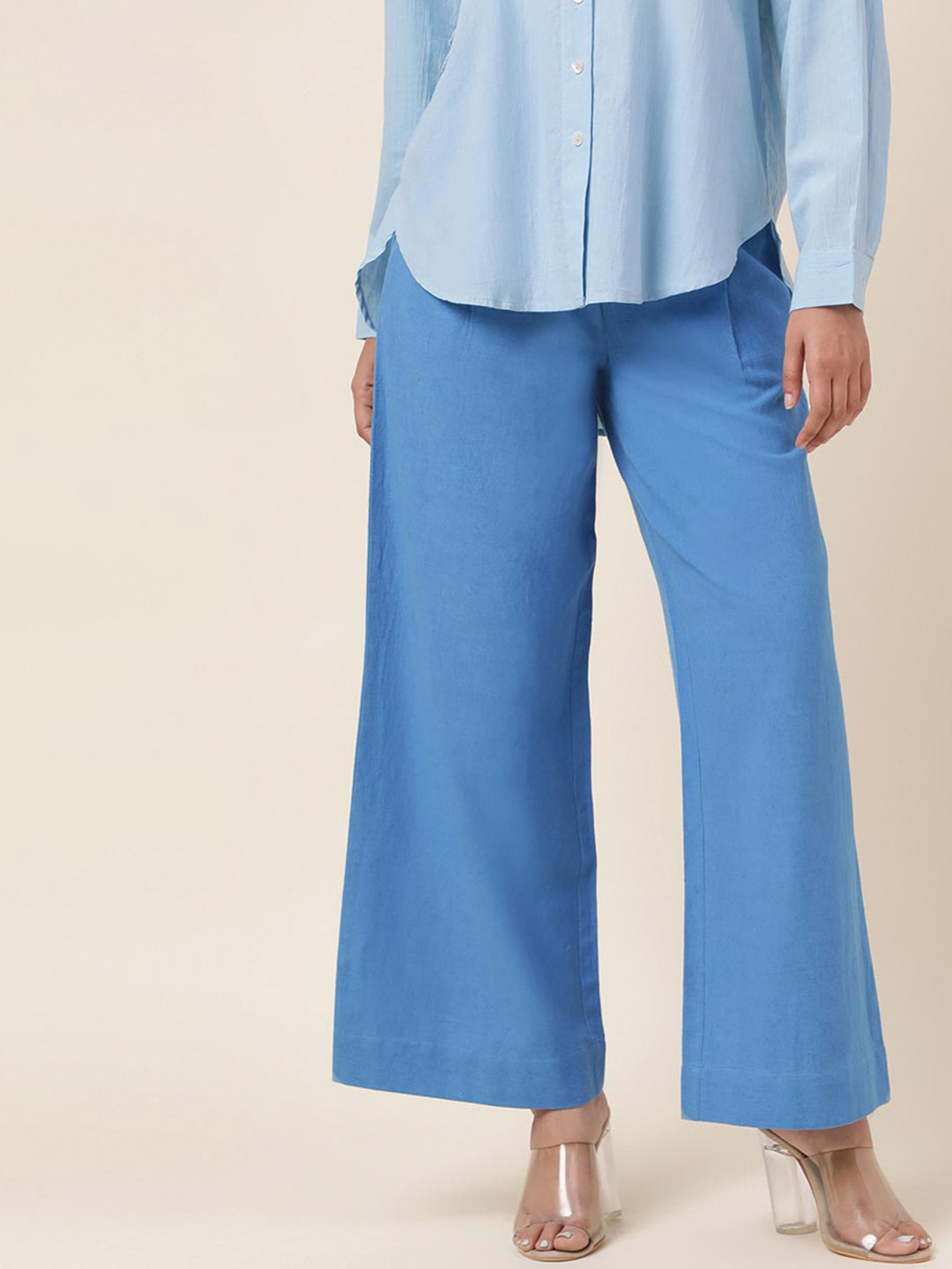 Buy Fabindia Women Pleated Cotton Linen Parallel Trousers - Trousers ...