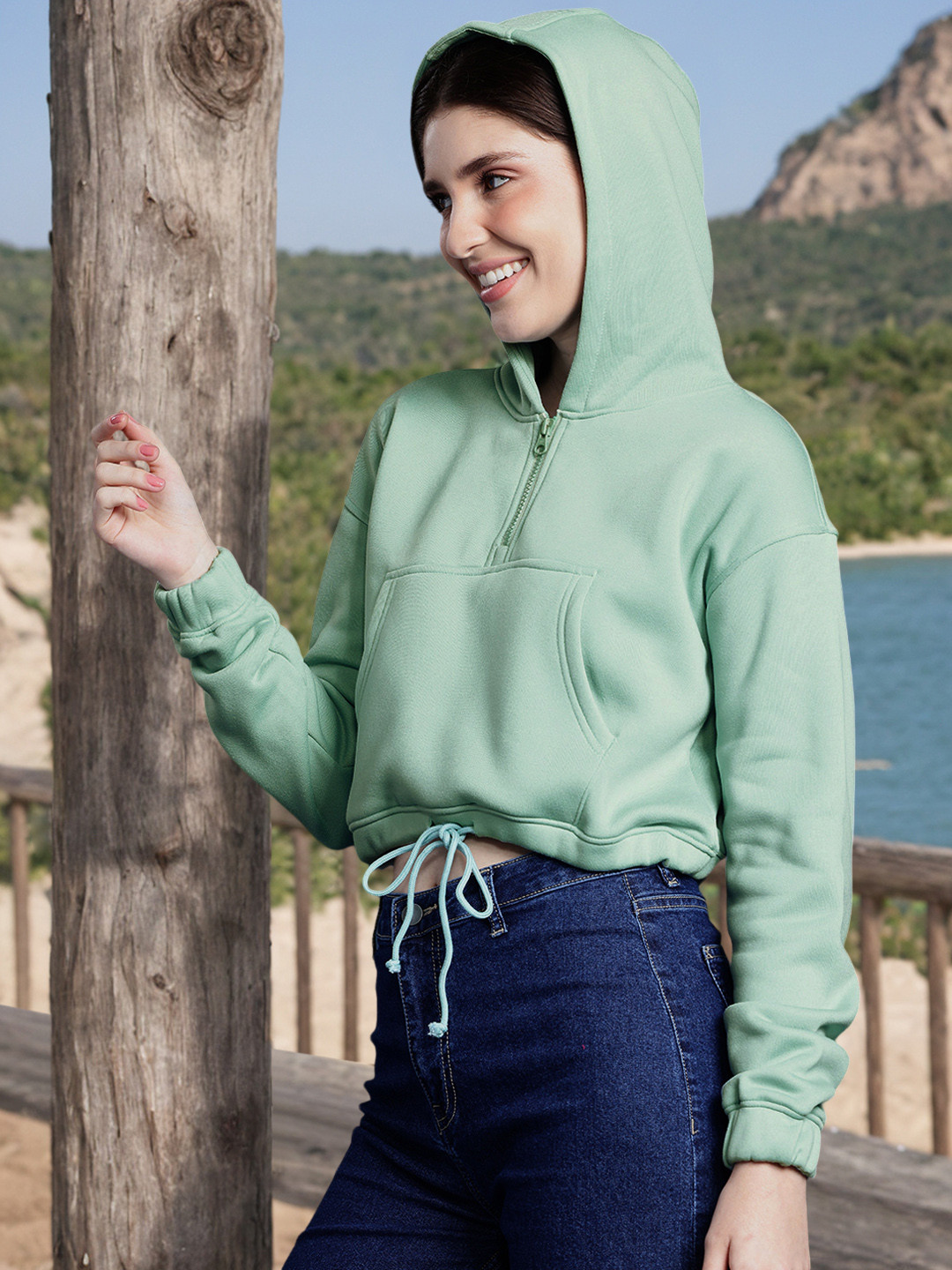 Buy Mast & Harbour Women Hooded Crop Sweatshirt - Sweatshirts for Women ...