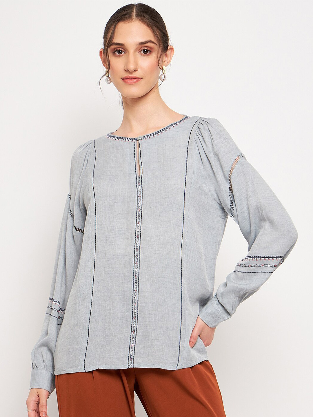 Buy Madame Embroidered Keyhole Neck Top - Tops for Women 23592838 | Myntra