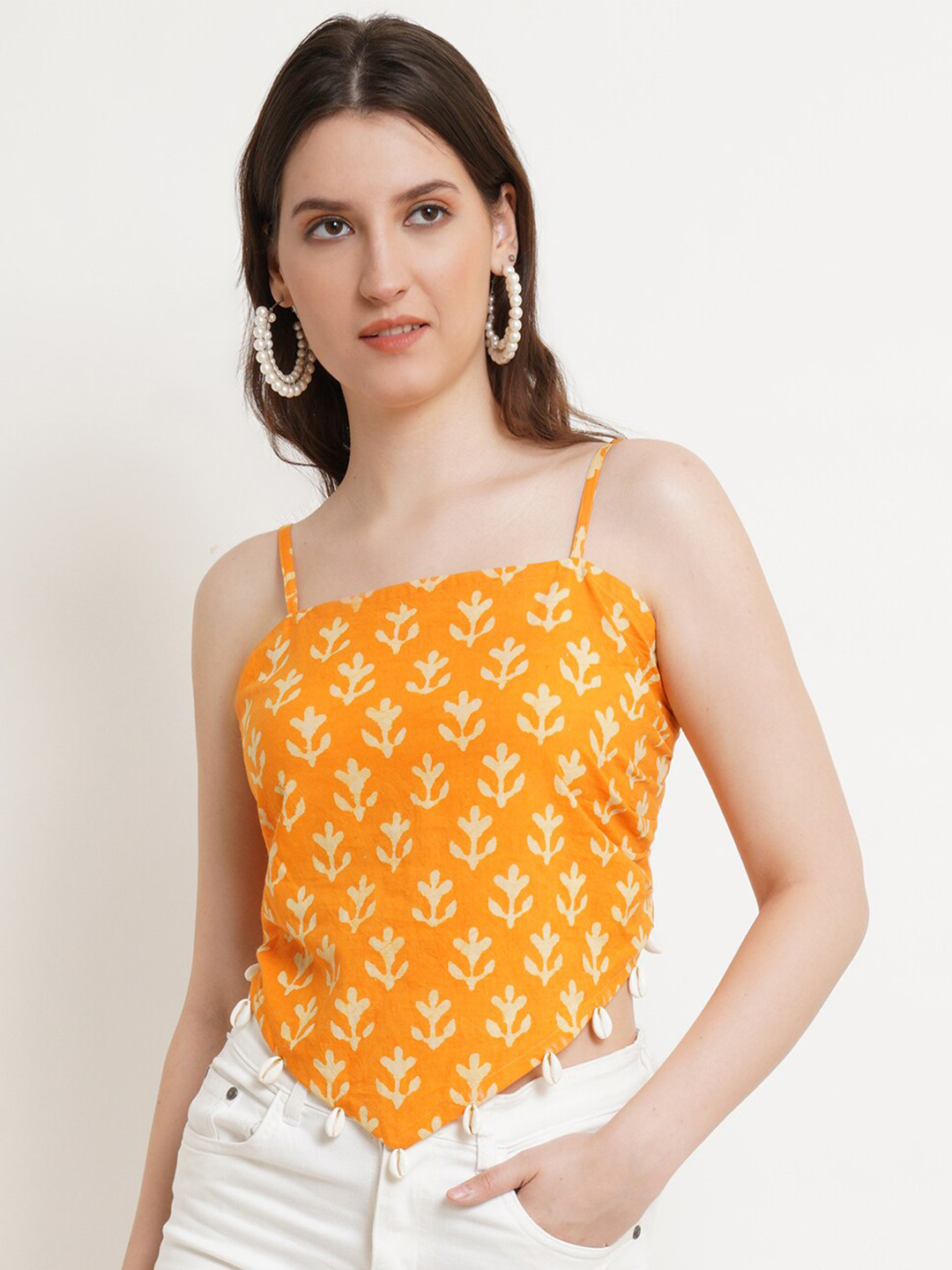 Buy Popwings Ethnic Motifs Printed Shoulder Straps Smocking Pure Cotton ...