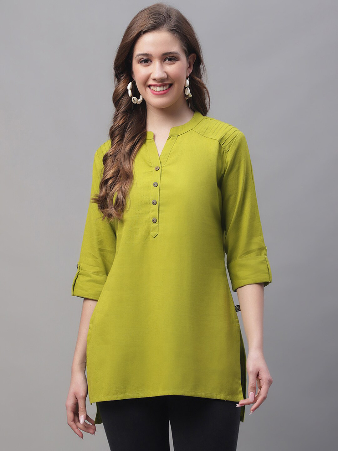 Buy Pistaa Mandarin Collar Pure Cotton Kurti - Kurtis for Women ...