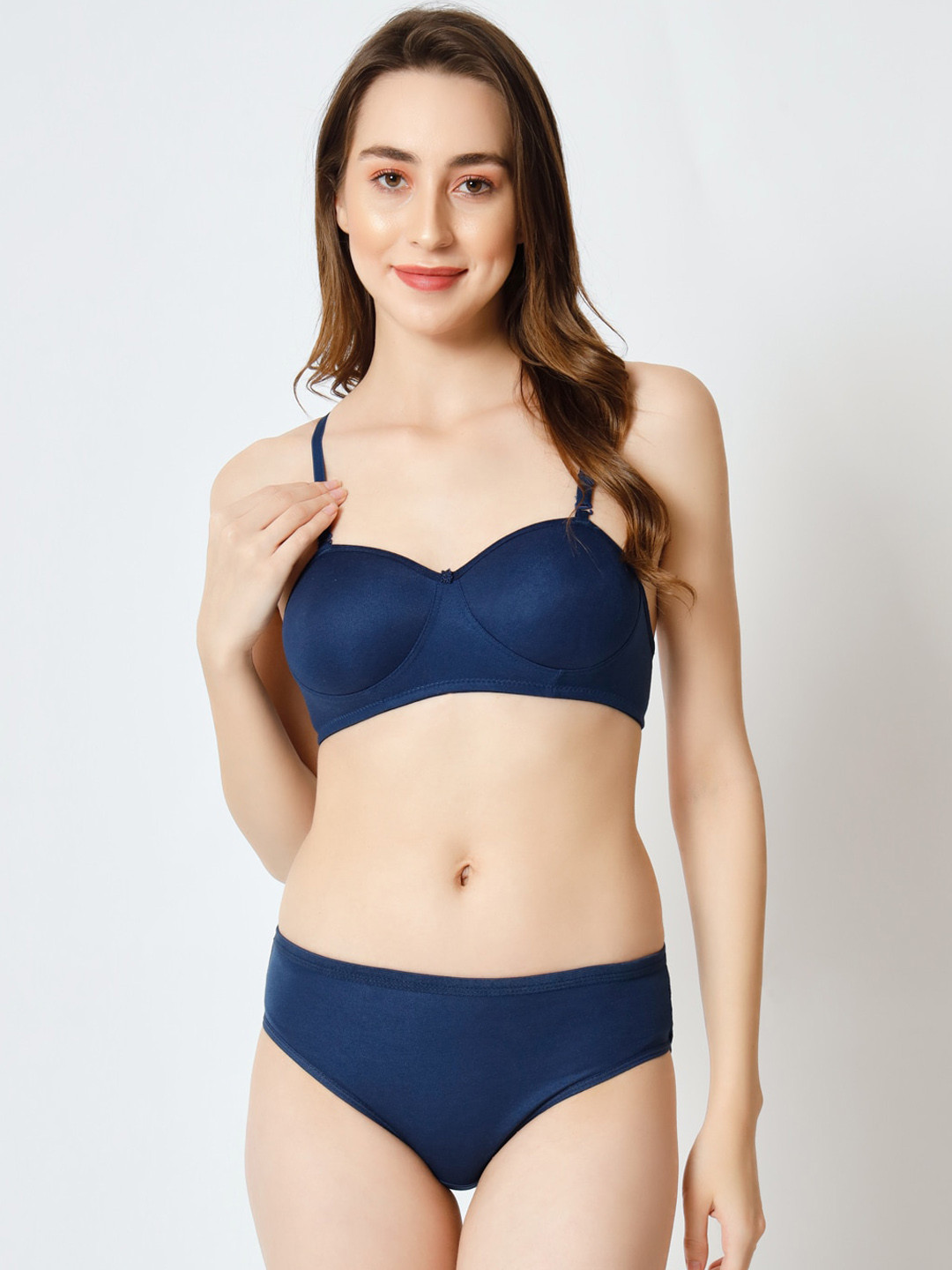 Buy Imsa Moda Lightly Padded Underwired Cotton Lingerie Set Nit Navy Set 30 - Lingerie Set for ...