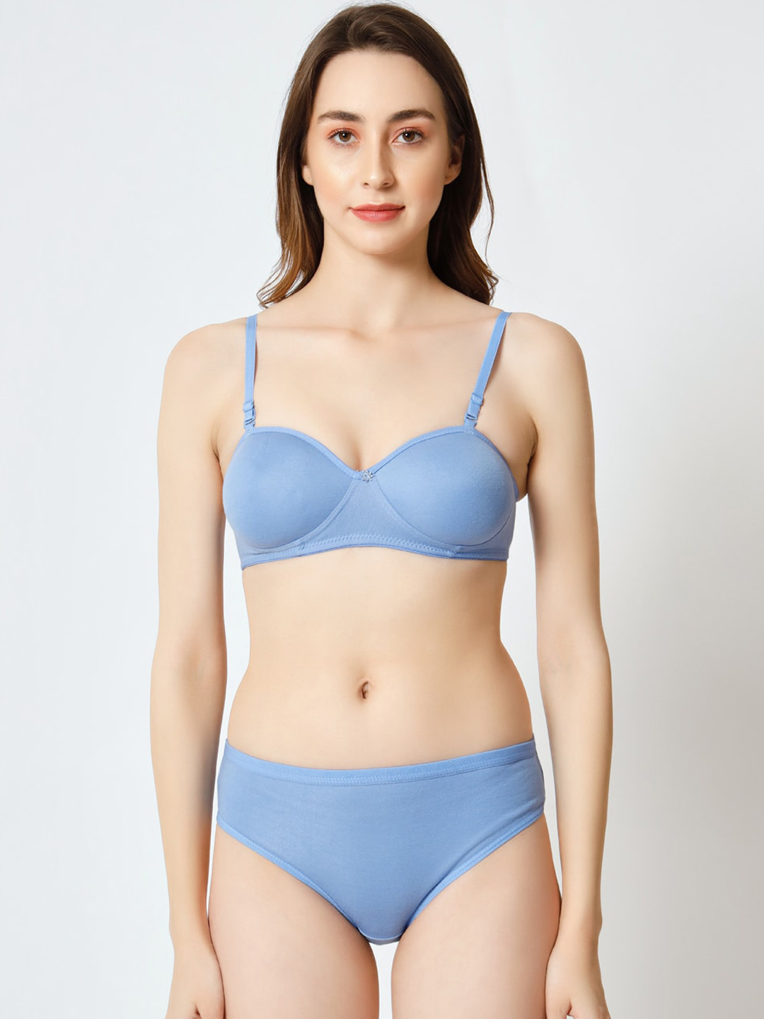 Buy Imsa Moda Lightly Padded Underwired Cotton Lingerie Set Nit Sky Set 30 - Lingerie Set for ...