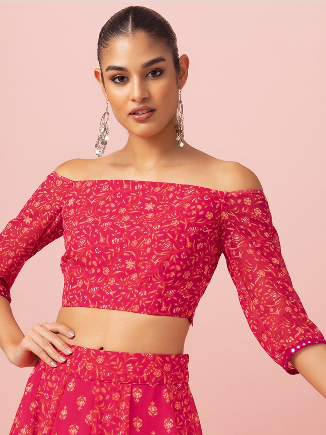 Buy Indya Floral Printed Off Shoulder Cropped Top Tops For Women