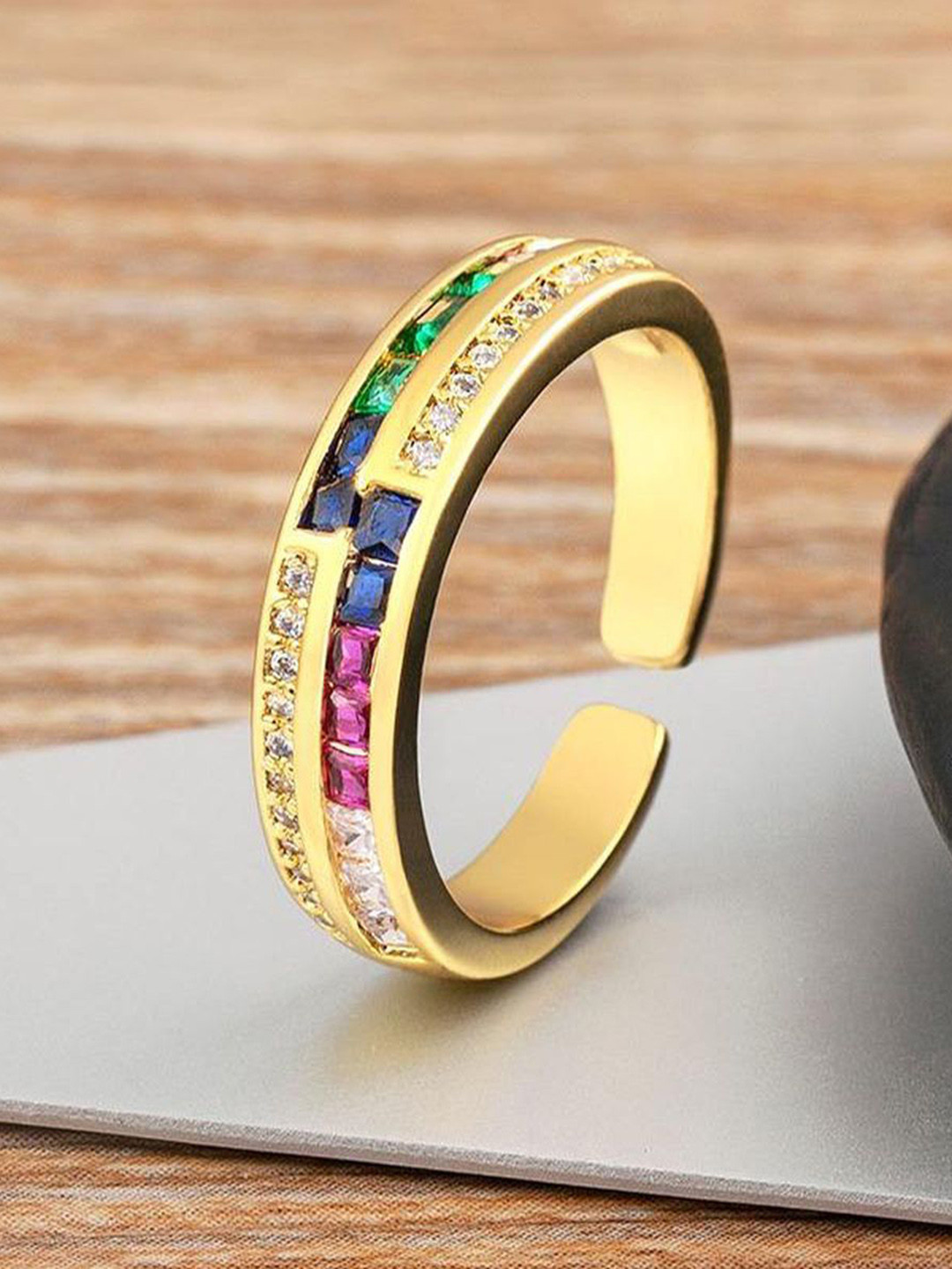 Buy ZIVOM 18K Gold Plated Cubic Zirconia Studded Open Back Ring - Ring ...