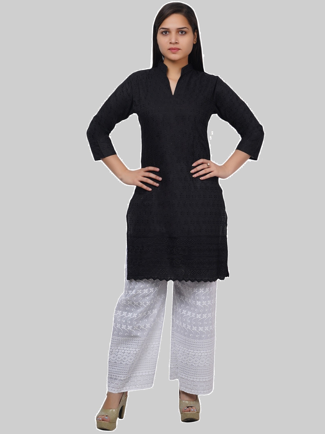 Buy Trendzmy Floral Embroidered Regular Straight Kurta With Palazzos ...