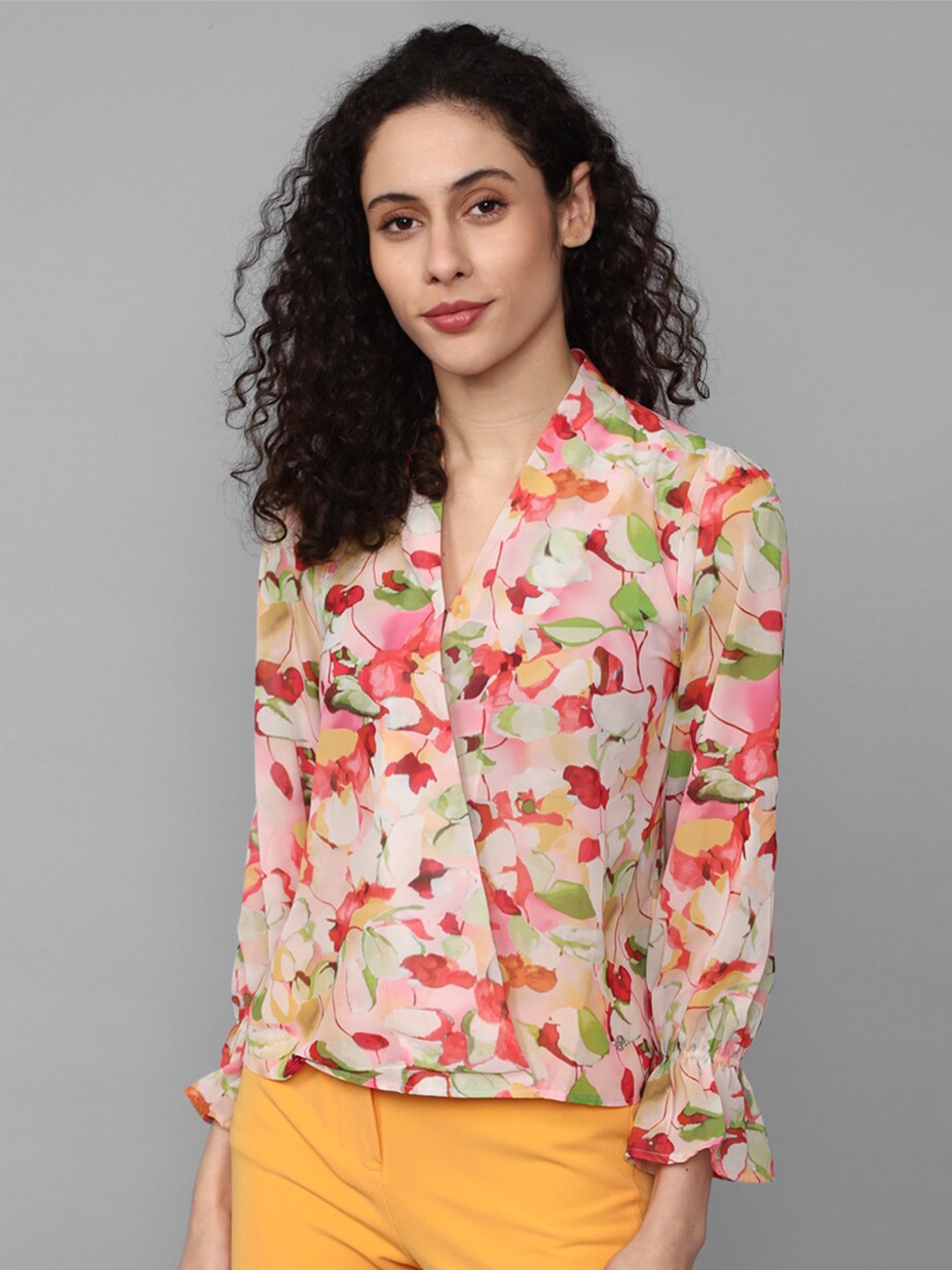 Buy Allen Solly Woman Floral Printed V Neck Bell Sleeve Top Tops For