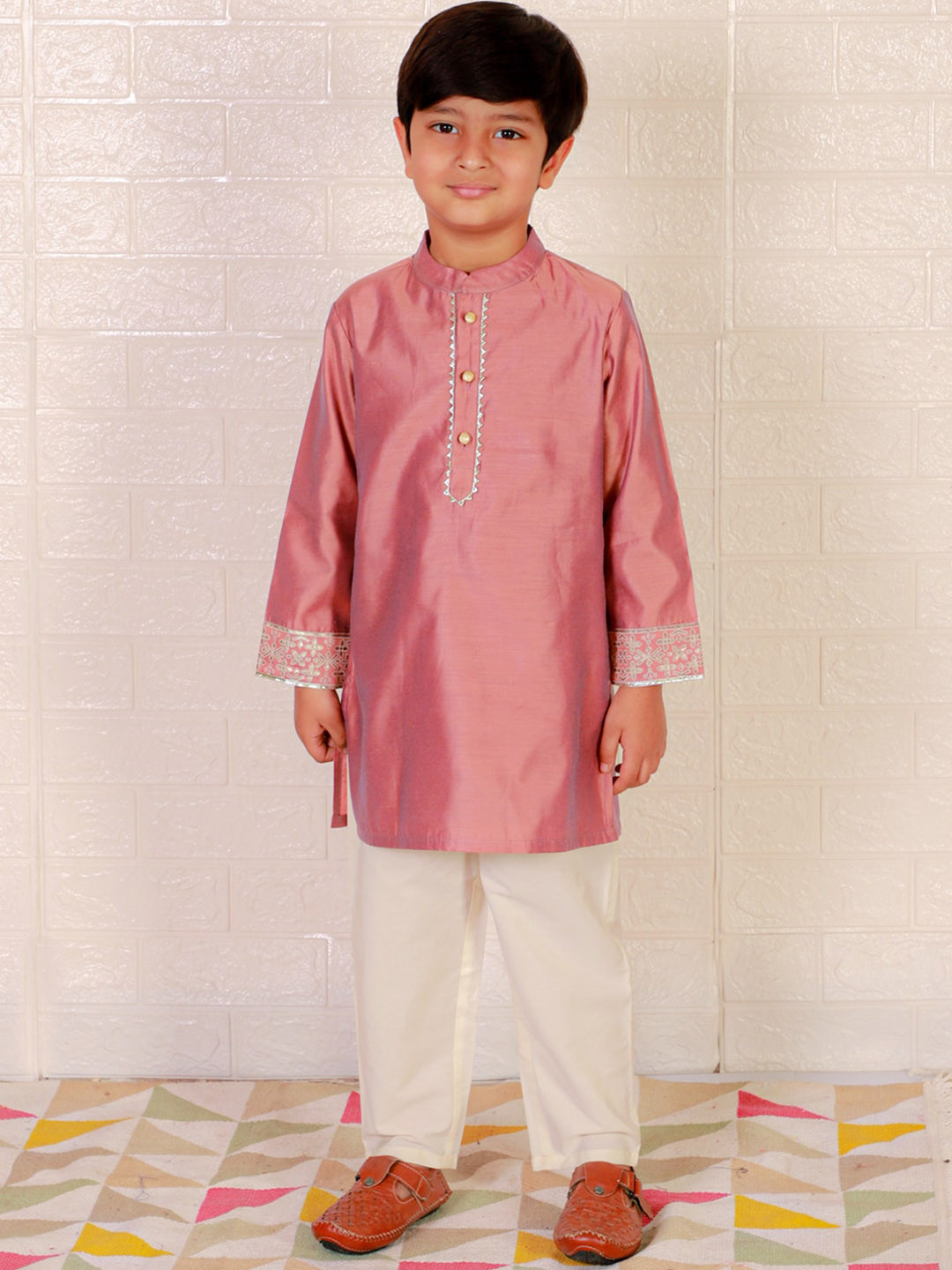 Buy LIL DRAMA Boys Regular Gotta Patti Pure Silk Kurta With Pyjamas ...