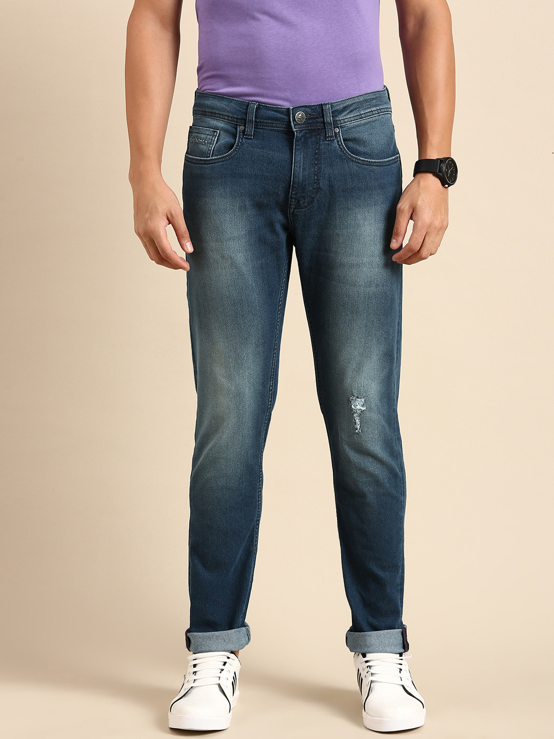 Buy Being Human Men Slim Fit Mildly Distressed Heavy Fade Stretchable ...