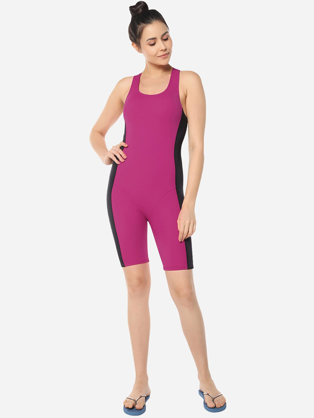 Buy Amante Colourblocked Padded Sleeveless Swim LegSuit - Swimwear for ...
