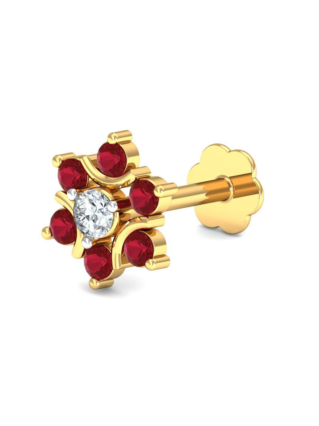 Buy KUBERBOX 18K Yellow Gold Diamond Klass Ruby Nose Stud - Nosepin ...