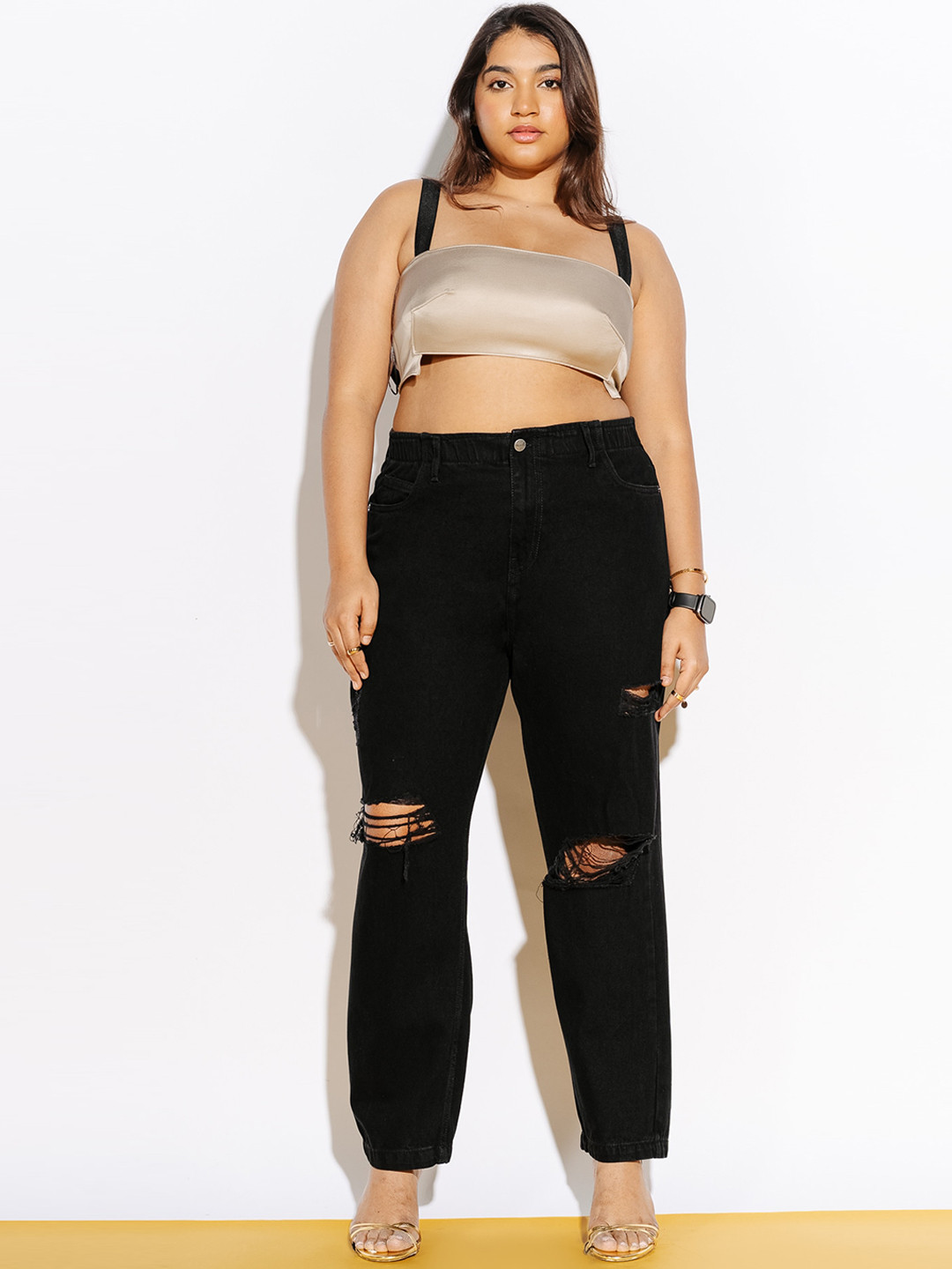 Buy FREAKINS Women Black Straight Fit High Rise Highly Distressed Jeans ...