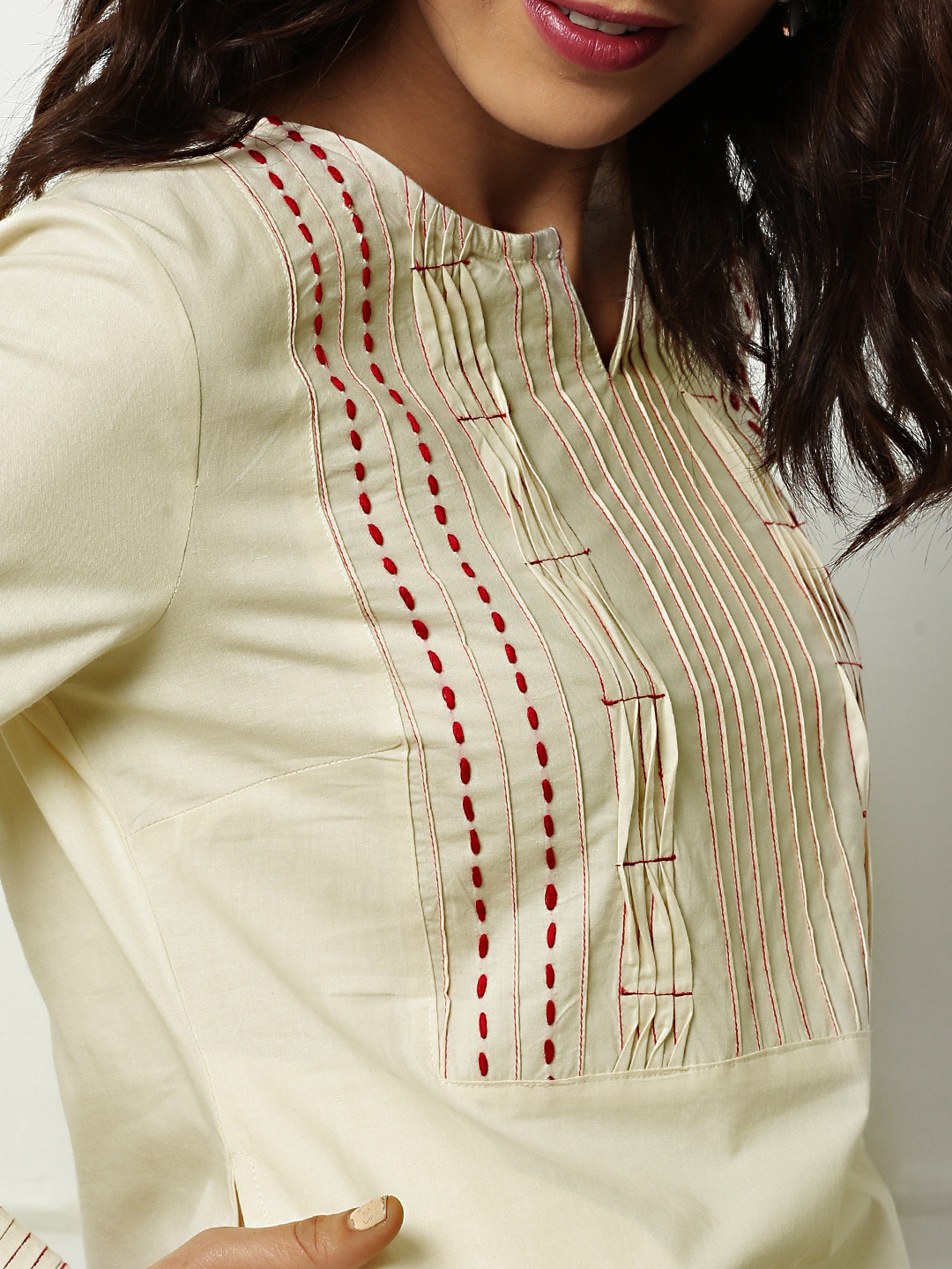 Buy All About You Women Cream Coloured Solid A Line Kurta - Kurtas for ...