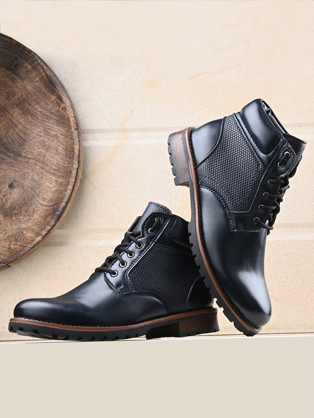 Buy The Roadster Lifestyle Co. Men Navy Blue Textured Mid Top Regular ...