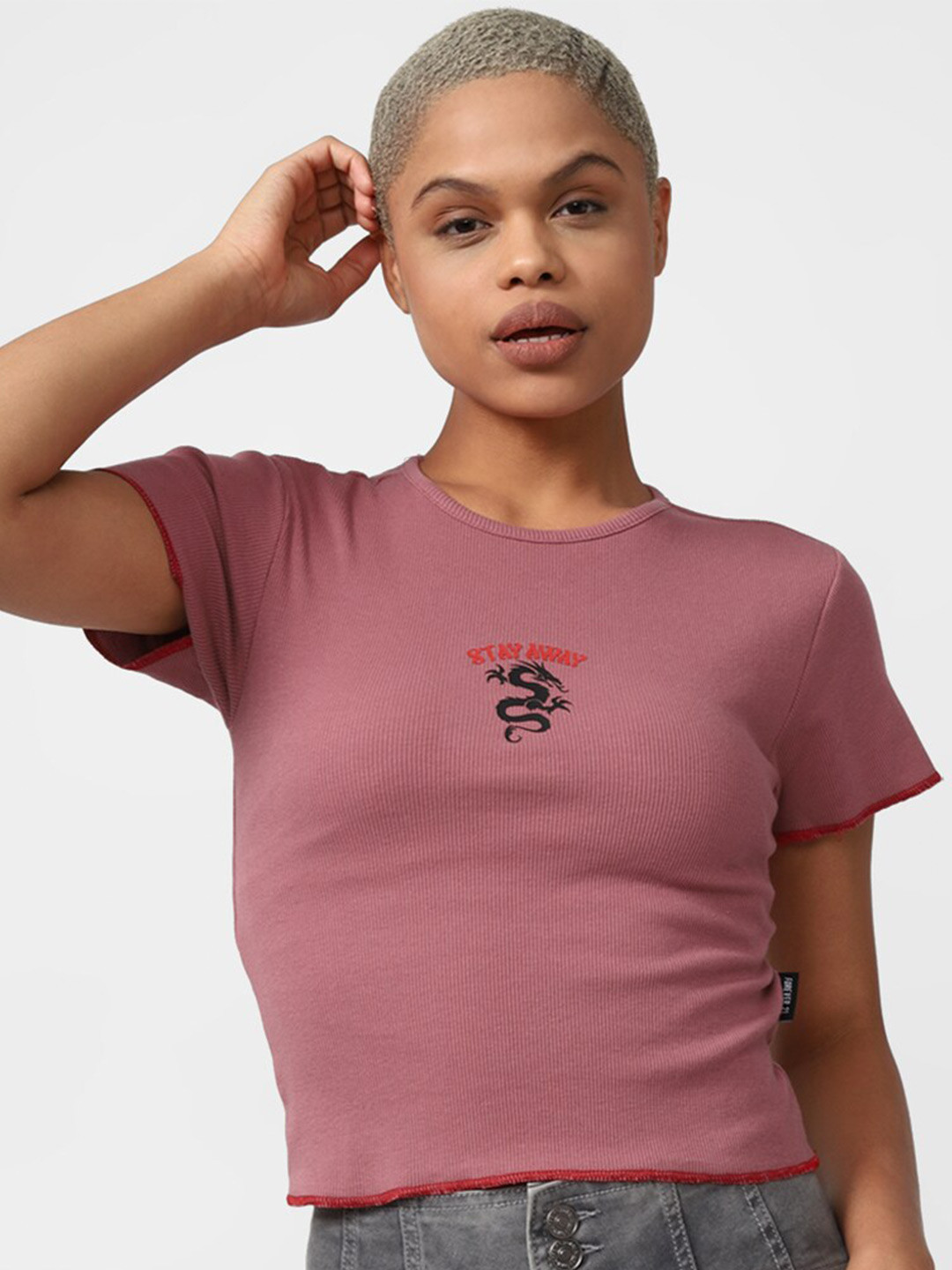 Buy FOREVER 21 Pink Round Neck Cotton Crop Top - Tops for Women ...