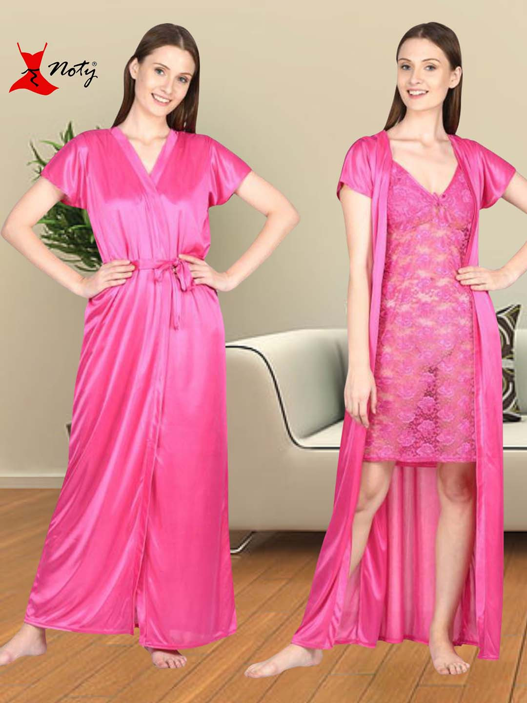 Buy Noty Pack Of 2 Satin Maxi Wrap Nightdress - Nightdress for Women ...
