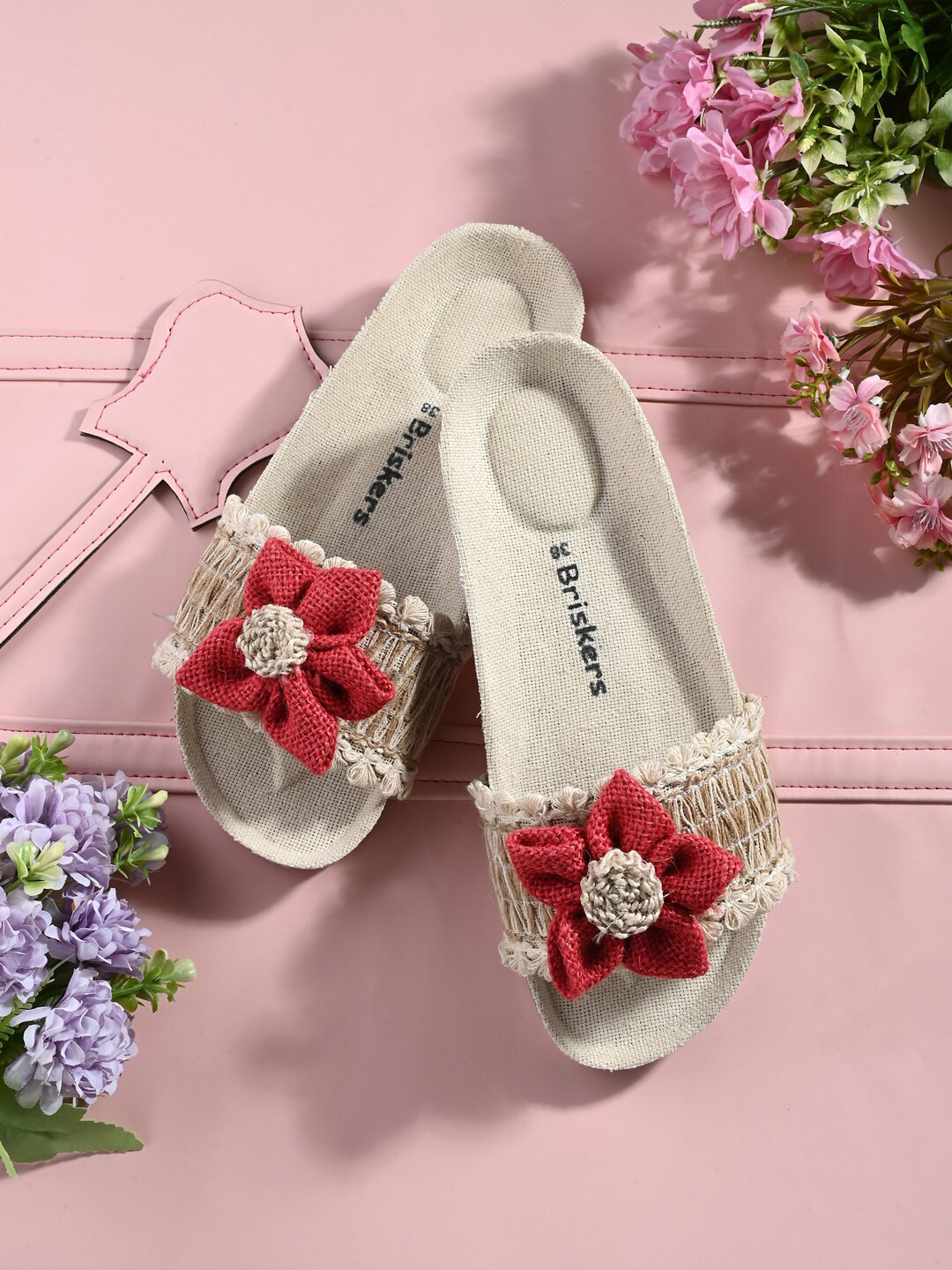 Buy BRISKERS Women Flower Jute Fabric Sliders - Flip Flops for Women ...
