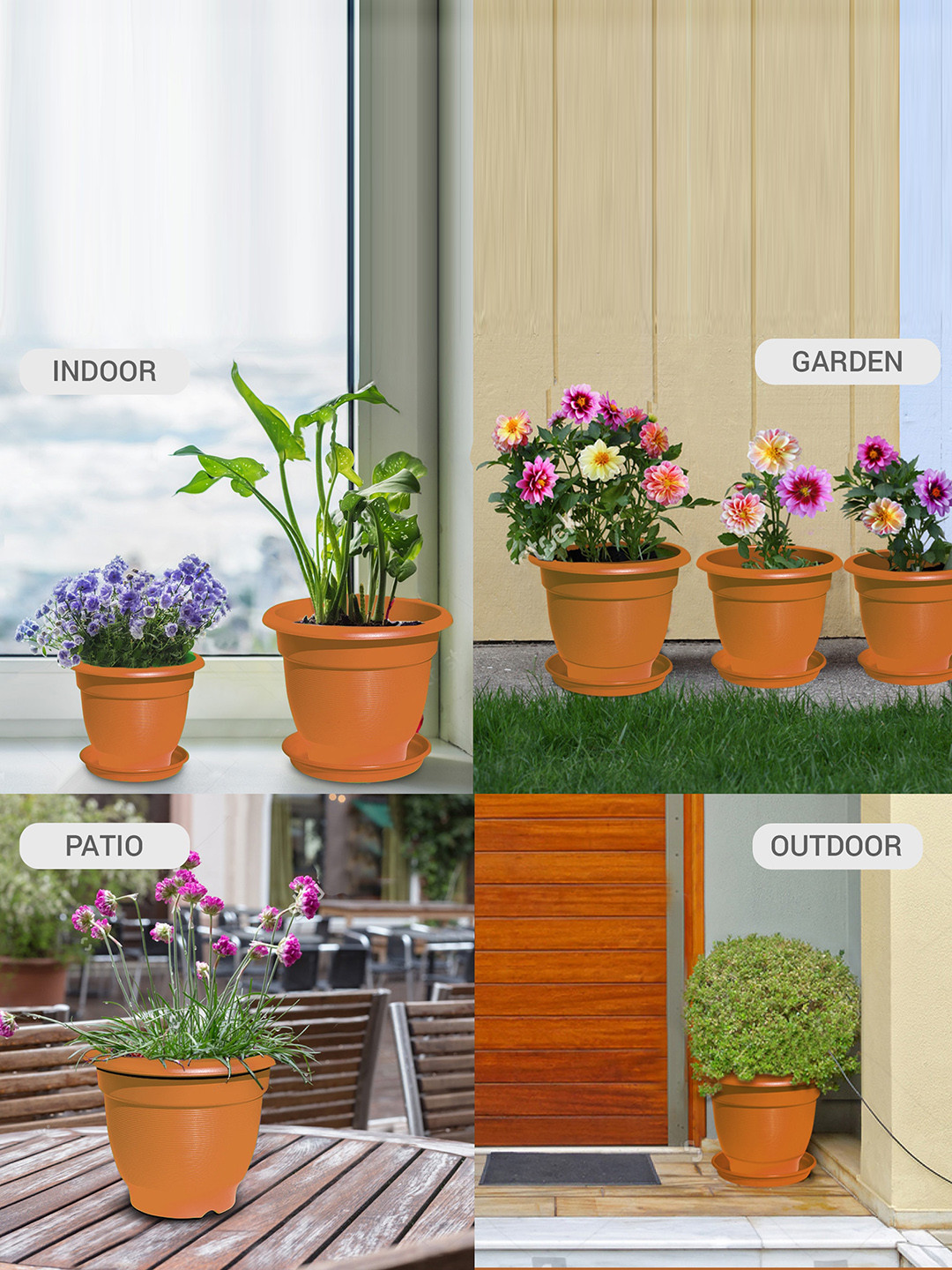 Buy Milton Blossom Mate 3 Plastic Pot With Tray Set Of 8 Terracotta ...