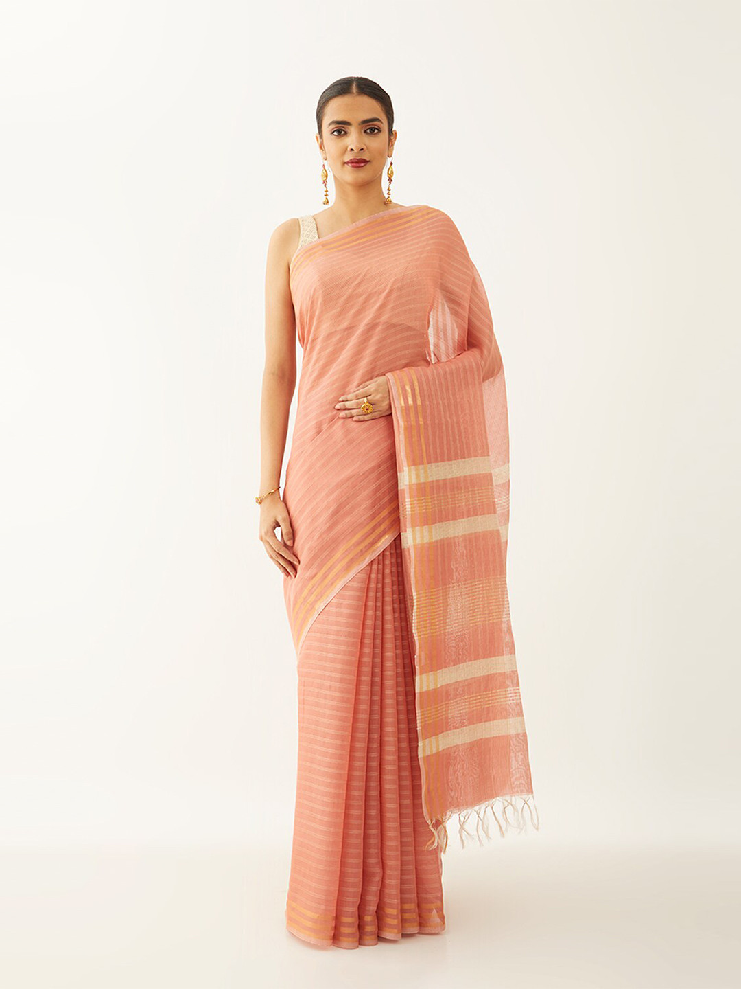 Buy Taneira Striped Woven Design Pure Silk Bhagalpuri Saree - Sarees ...