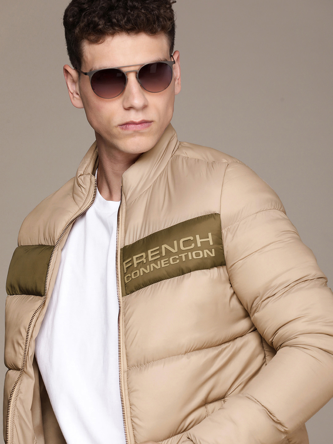 Buy French Connection Men Brand Logo Rubber Print Puffer Jacket ...