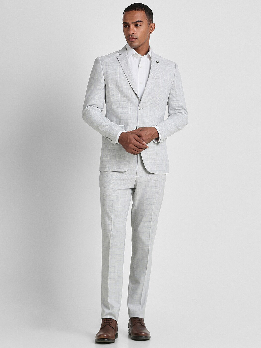 Buy Peter England Elite Checked Slim Fit Single Breasted Two Piece ...