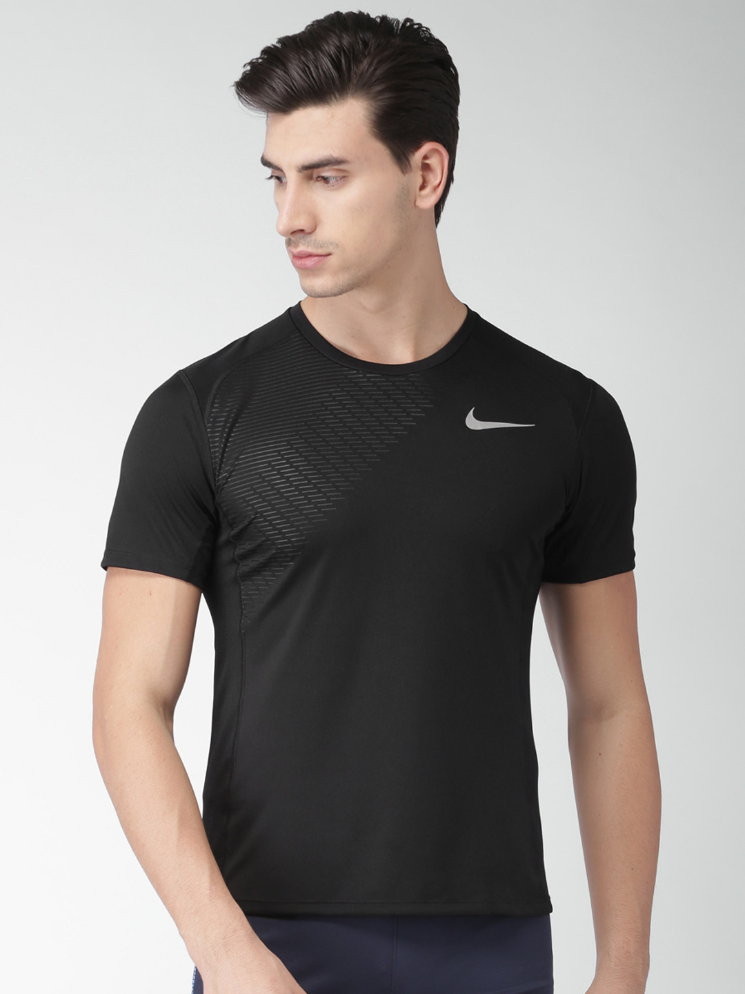 Buy Nike Men Black Solid Round Neck AS M NK DRY MILER TOP SS GX T Shirt ...