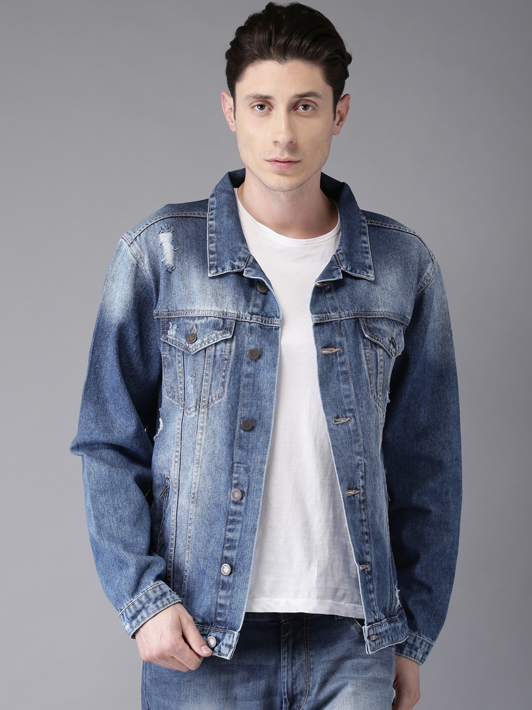 Buy Moda Rapido Men Blue Washed Denim Jacket - Jackets for Men 2364462 ...