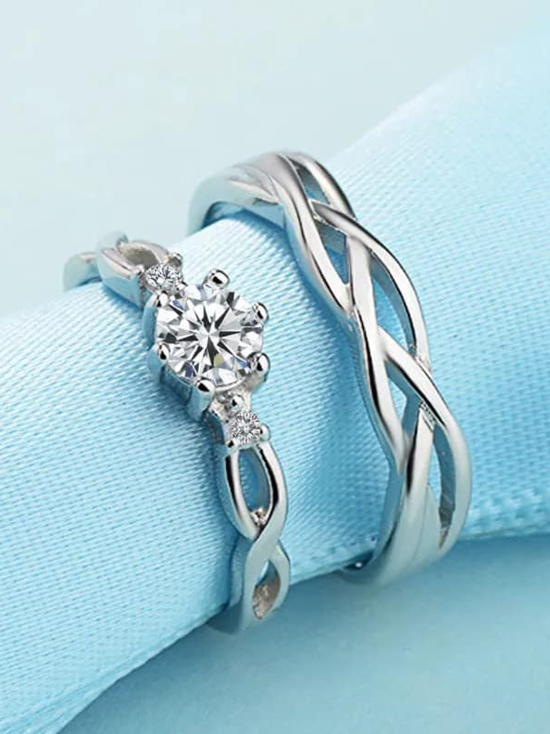 Buy VIEN Set Of 2 Silver Plated CZ Studded Adjustable Alloy Couple ...