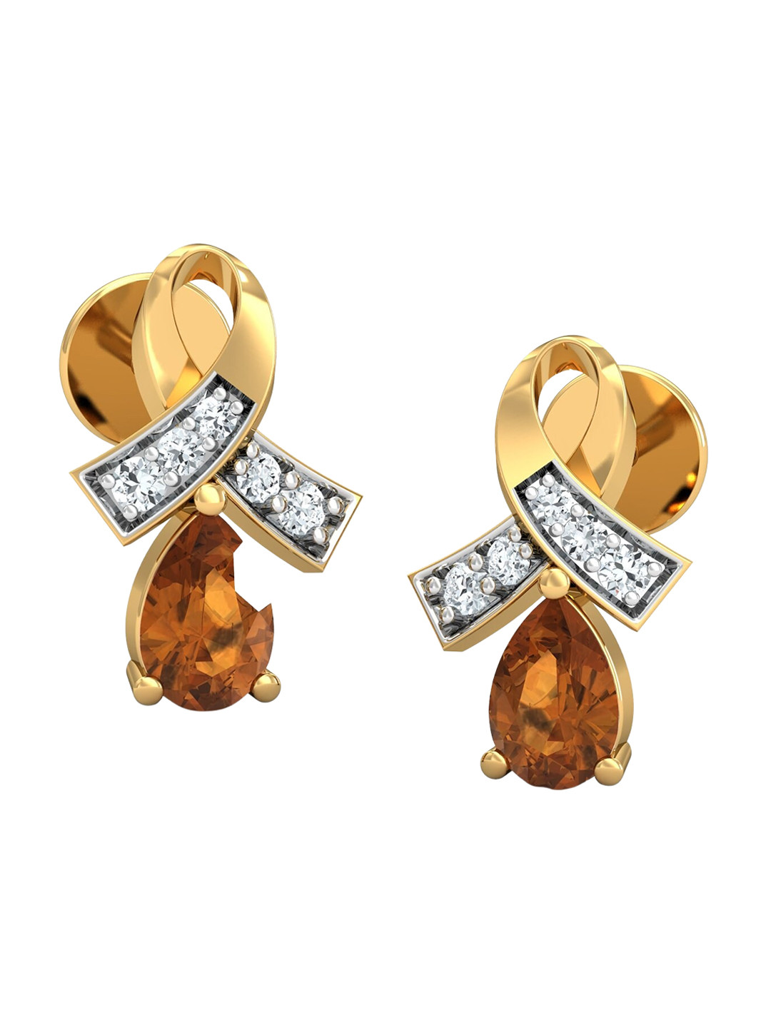 Buy KUBERBOX Attach 18KT Gold Diamond Citrine Studded Stud Earrings 2 ...