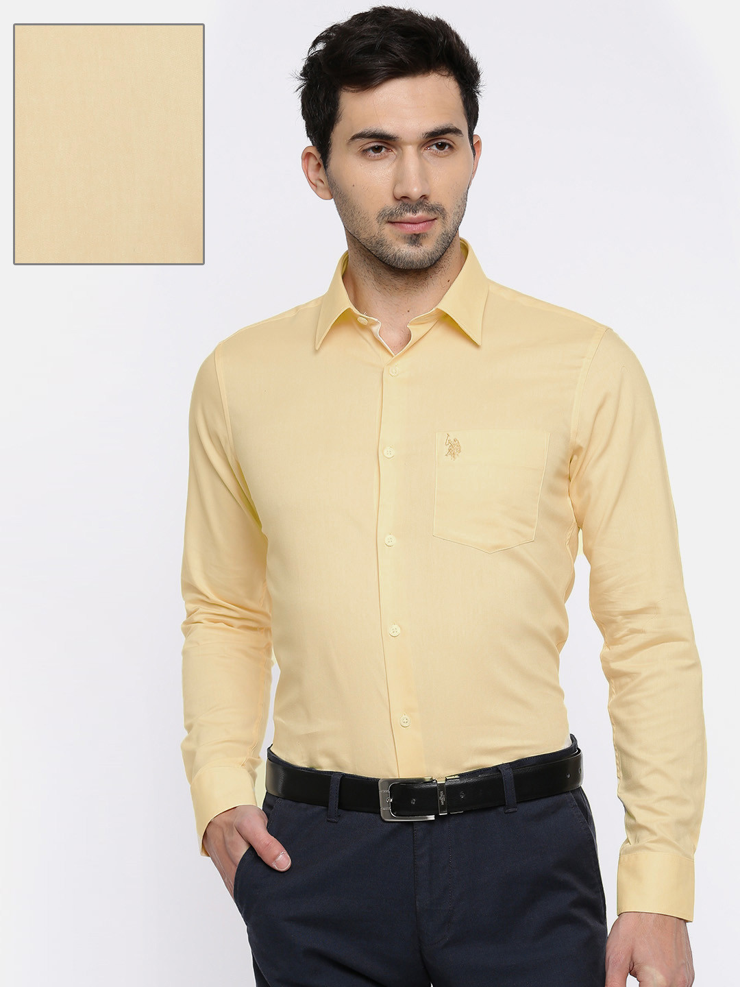 Buy U.S. Polo Assn. Men Yellow Tailored Fit Solid Formal Shirt - Shirts ...
