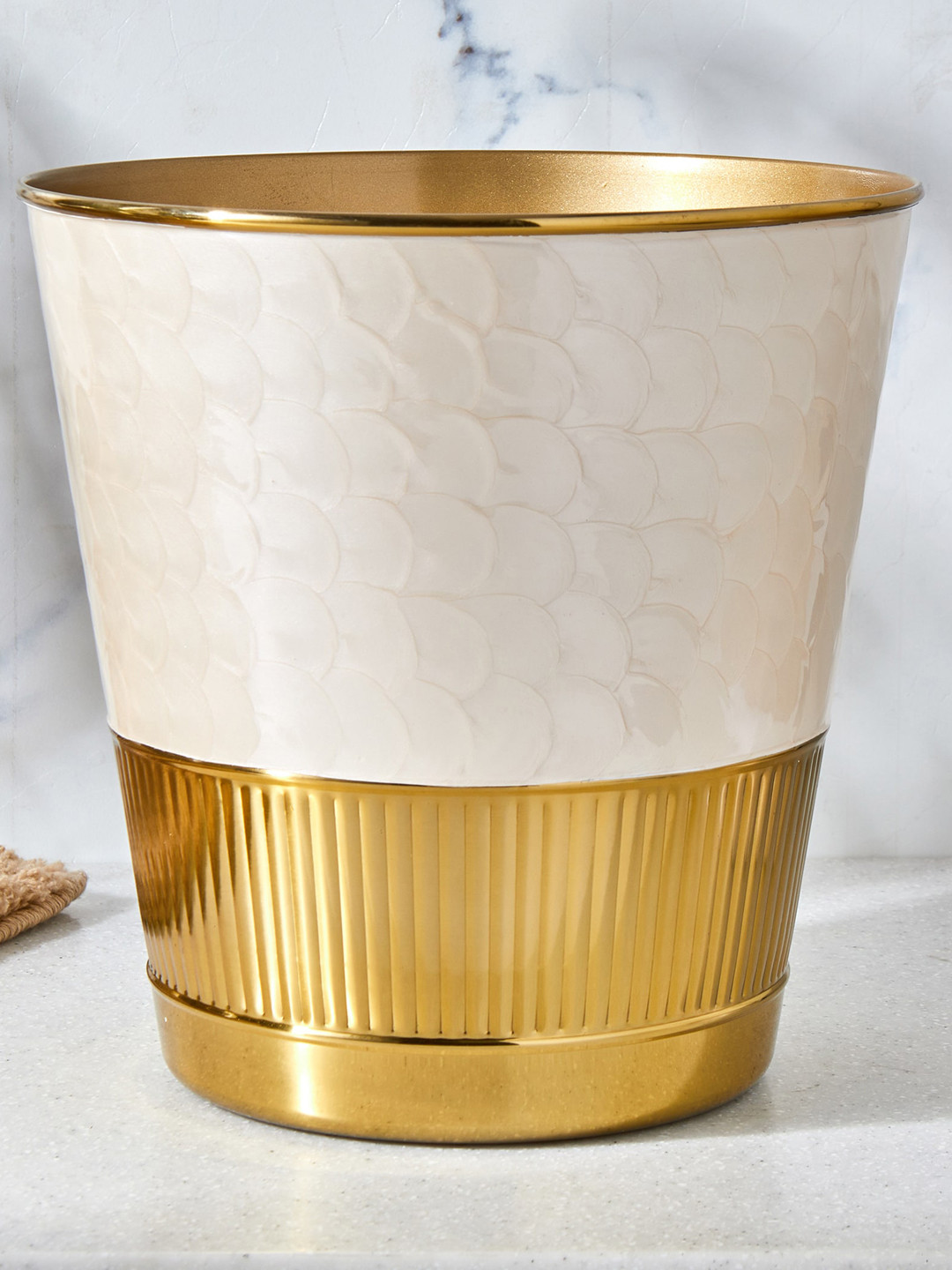 Buy Home Centre Panama Ashville Golden & White Textured Open Dustbin 8L ...
