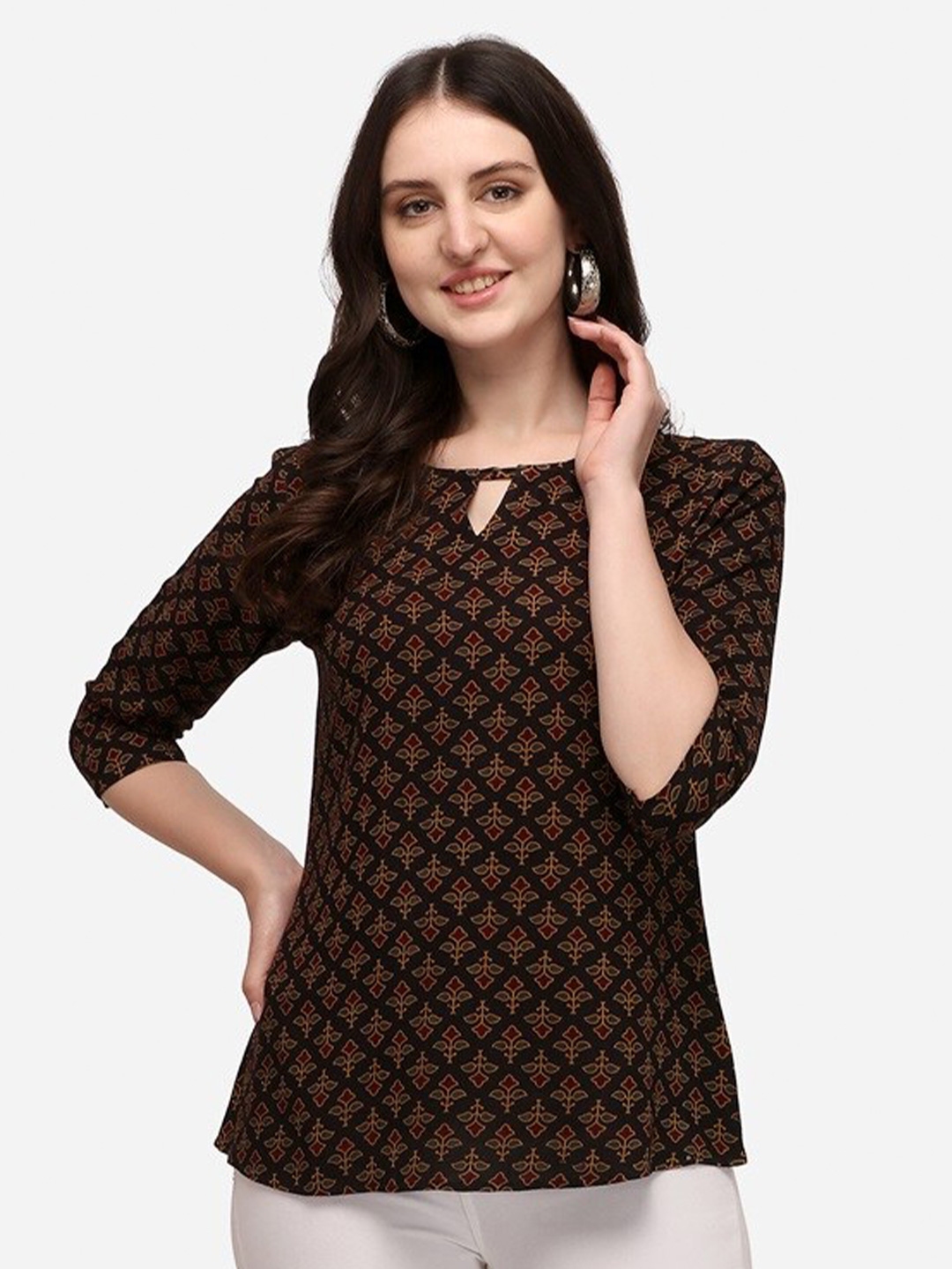 Buy Prettify Ethnic Motifs Printed Keyhole Neck Top Tops For Women