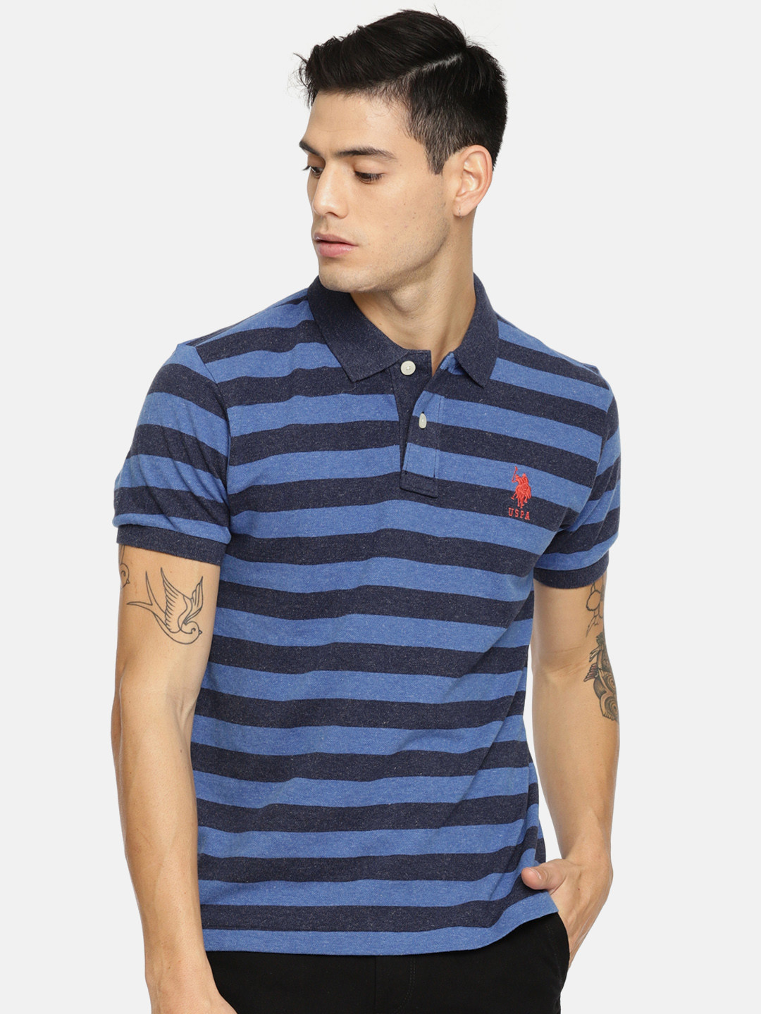 Buy U.S. Polo Assn. Men Blue Striped Polo T Shirt - Tshirts for Men ...