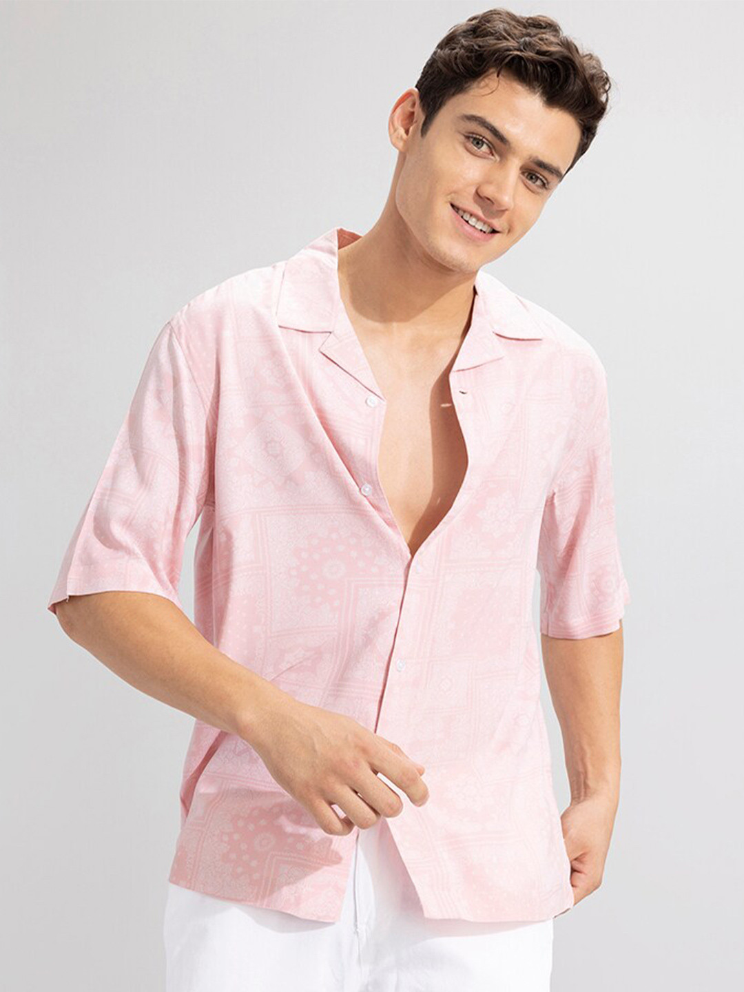 Buy Snitch Men Pink Printed Comfort Boxy Casual Shirt - Shirts for Men ...