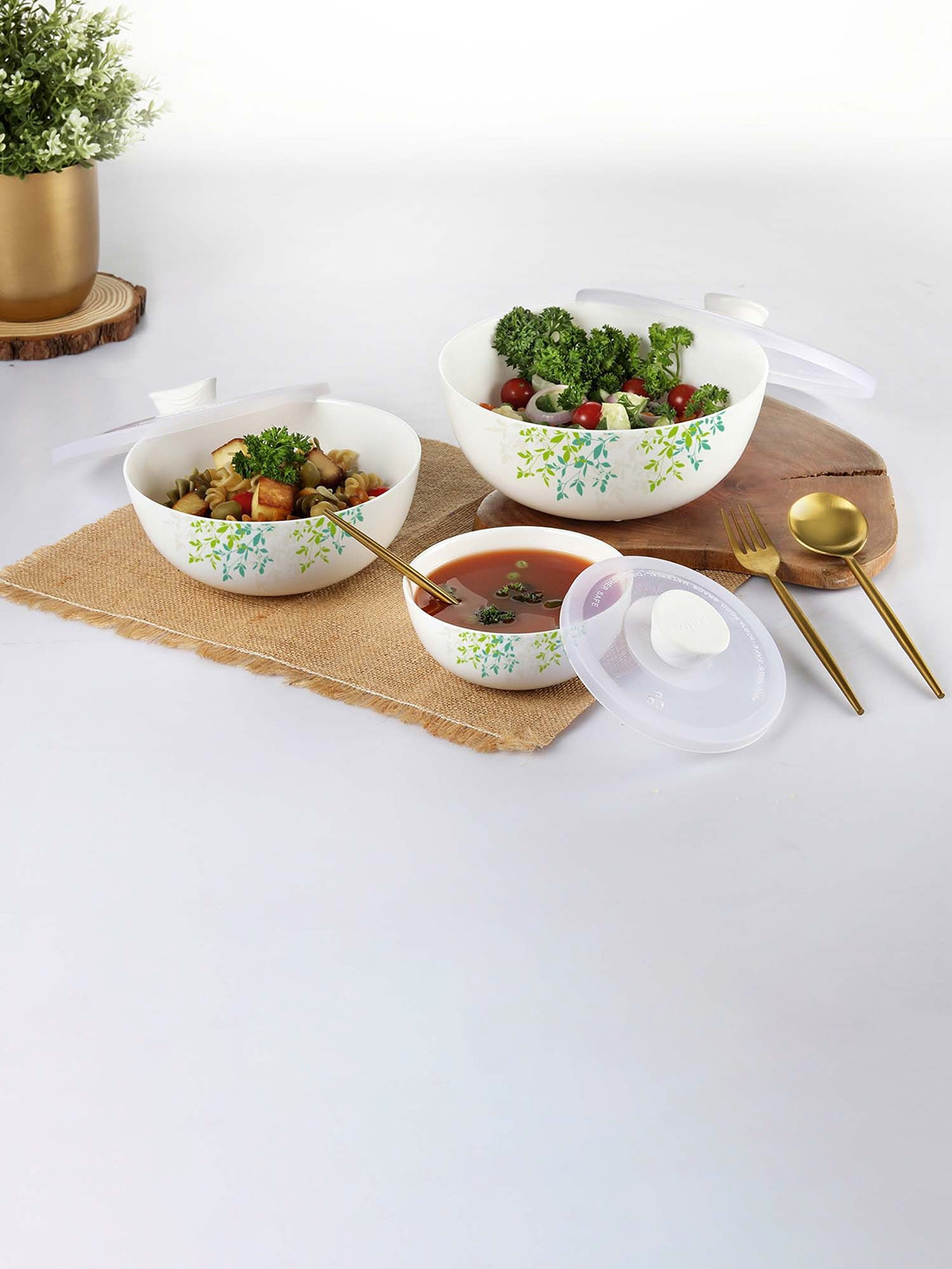Buy Cello Opal Ware Royale 3 Pieces Green Mixing Bowls With Lids ...