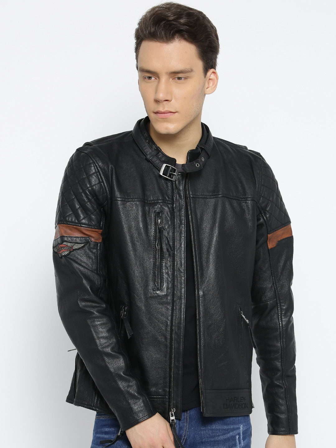 Buy Harley Davidson Men Black Solid Leather Jacket - Jackets for Men ...