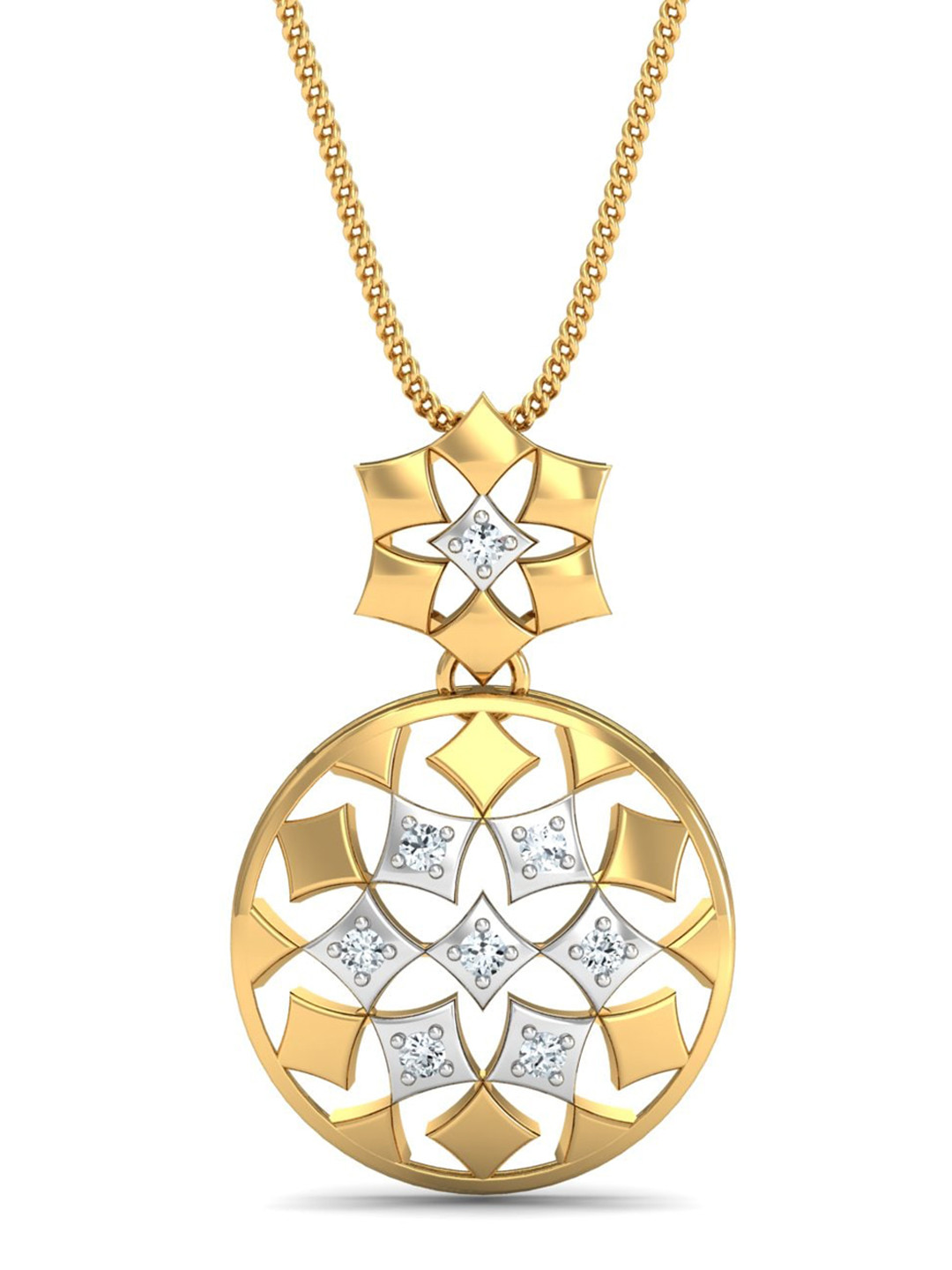 Buy KUBERBOX Quadratic 18KT Gold Diamond Studded Pendant 2.13gm ...