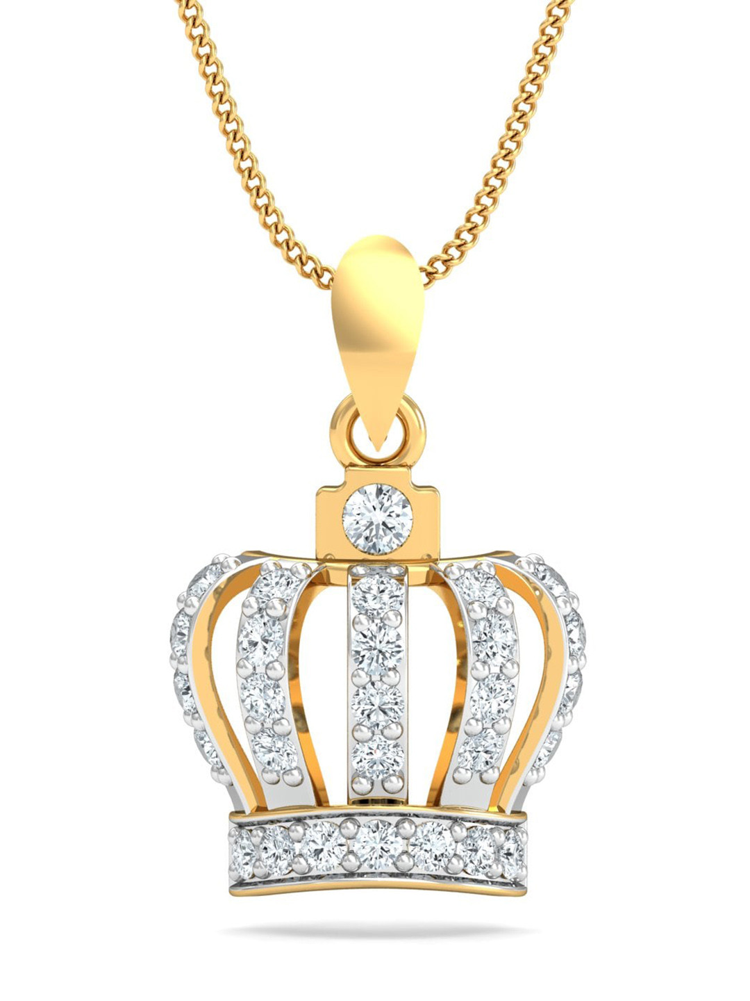 Buy KUBERBOX 18KT Gold Diamond Studded Queen's Crown Pendant 1.89 G ...