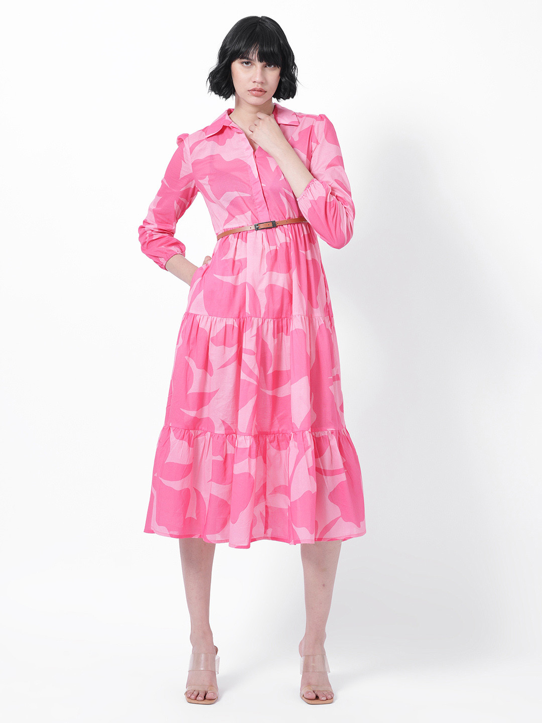 Buy RAREISM Abstract Printed Puff Sleeves Shirt Midi Dress - Dresses ...