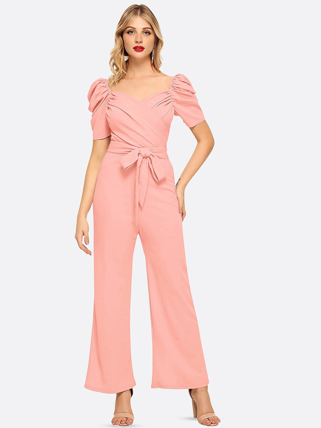 Buy Favriz Sweetheart Neck Basic Jumpsuit With Waist Tie Up Jumpsuit