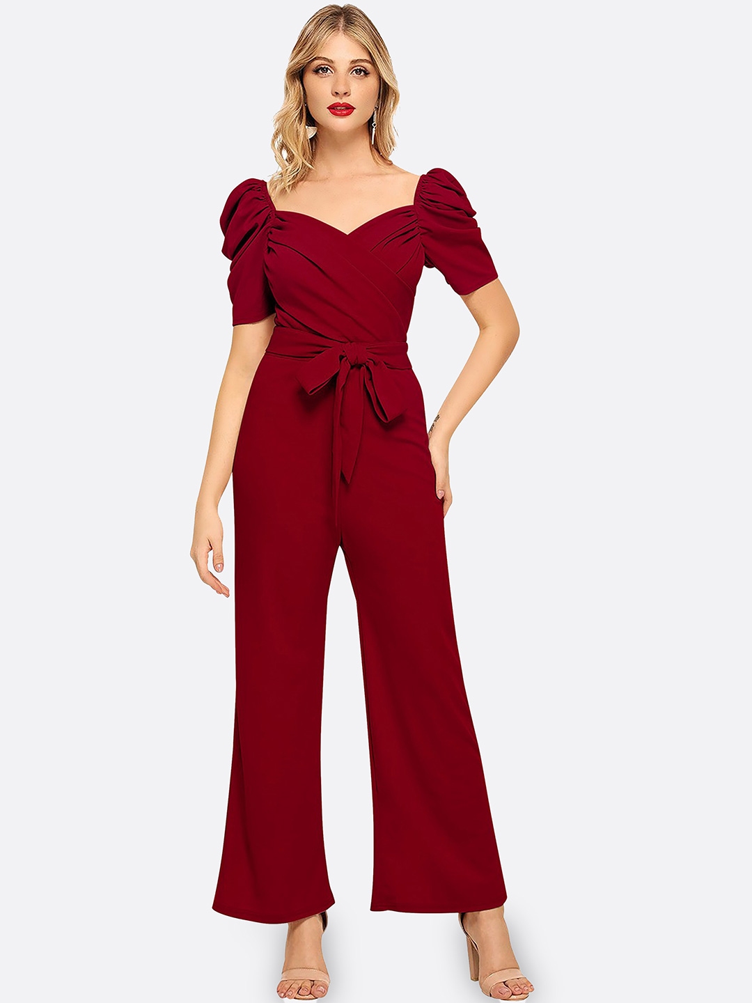 Buy Favriz Sweetheart Neck Basic Jumpsuit With Waist Tie Up Jumpsuit