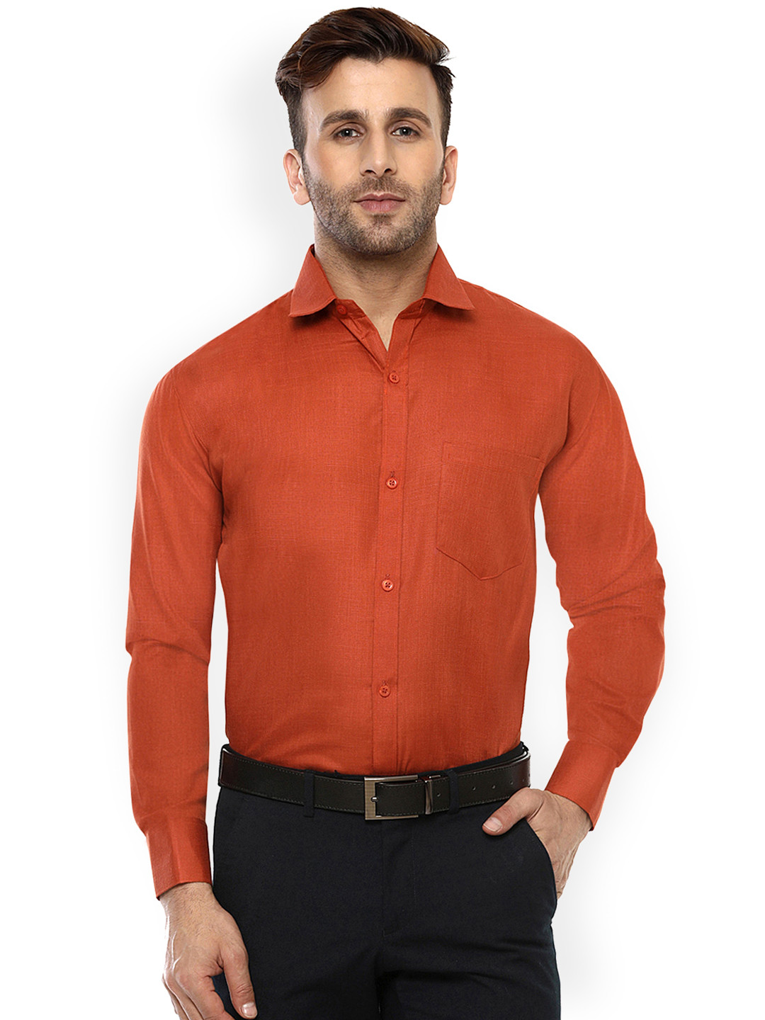 Buy Hangup Men Rust Red Comfort Regular Fit Solid Formal Shirt - Shirts ...