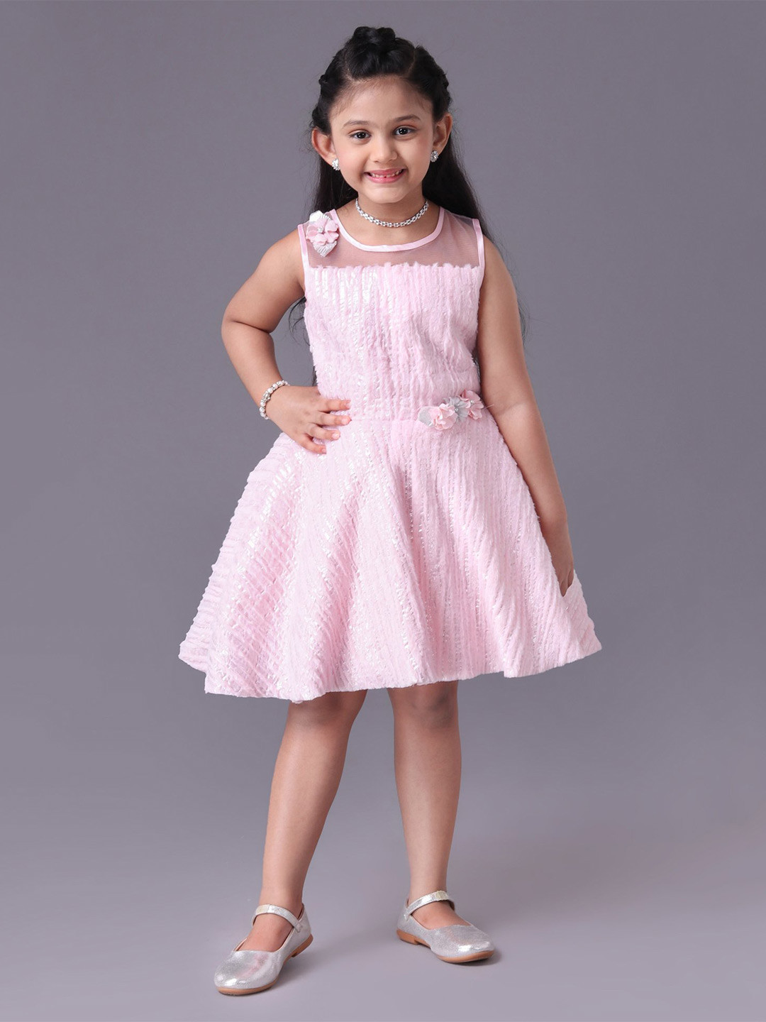 Buy Enfance Girls Self Design Bow Detail Fit & Flare Dress - Dresses ...
