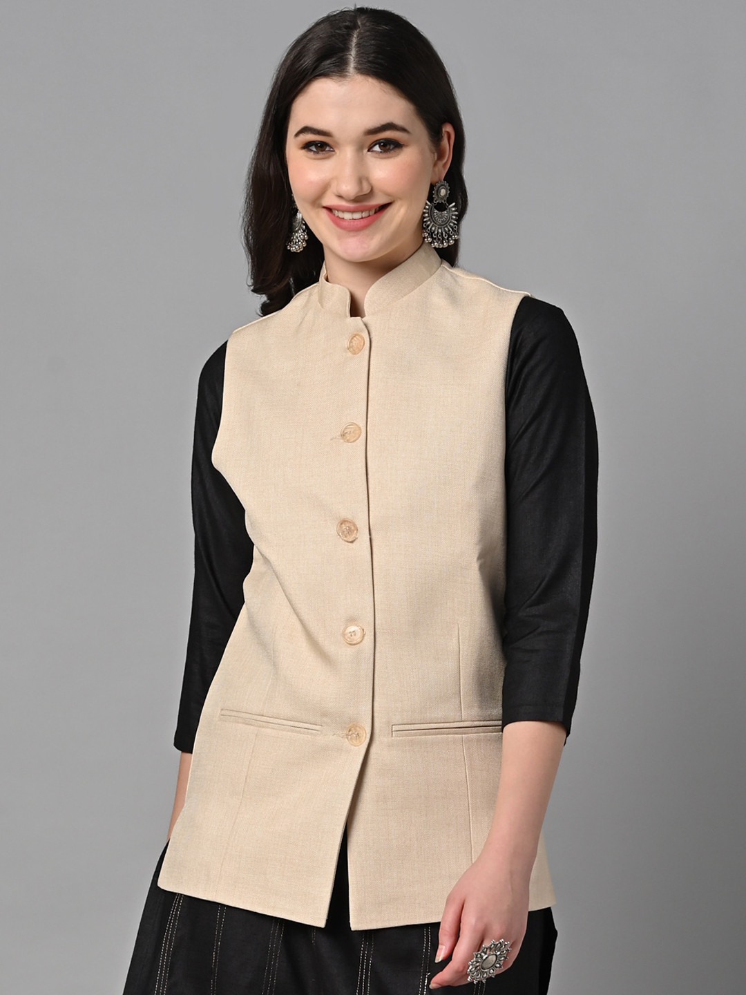 Buy Vastraa Fusion Mandarin Collar Pure Cotton Nehru Jackets - Nehru ...