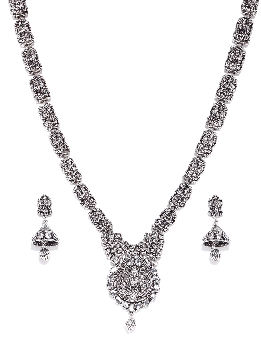 Buy Zaveri Pearls Oxidised Silver Toned Goddess Lakshmi Textured